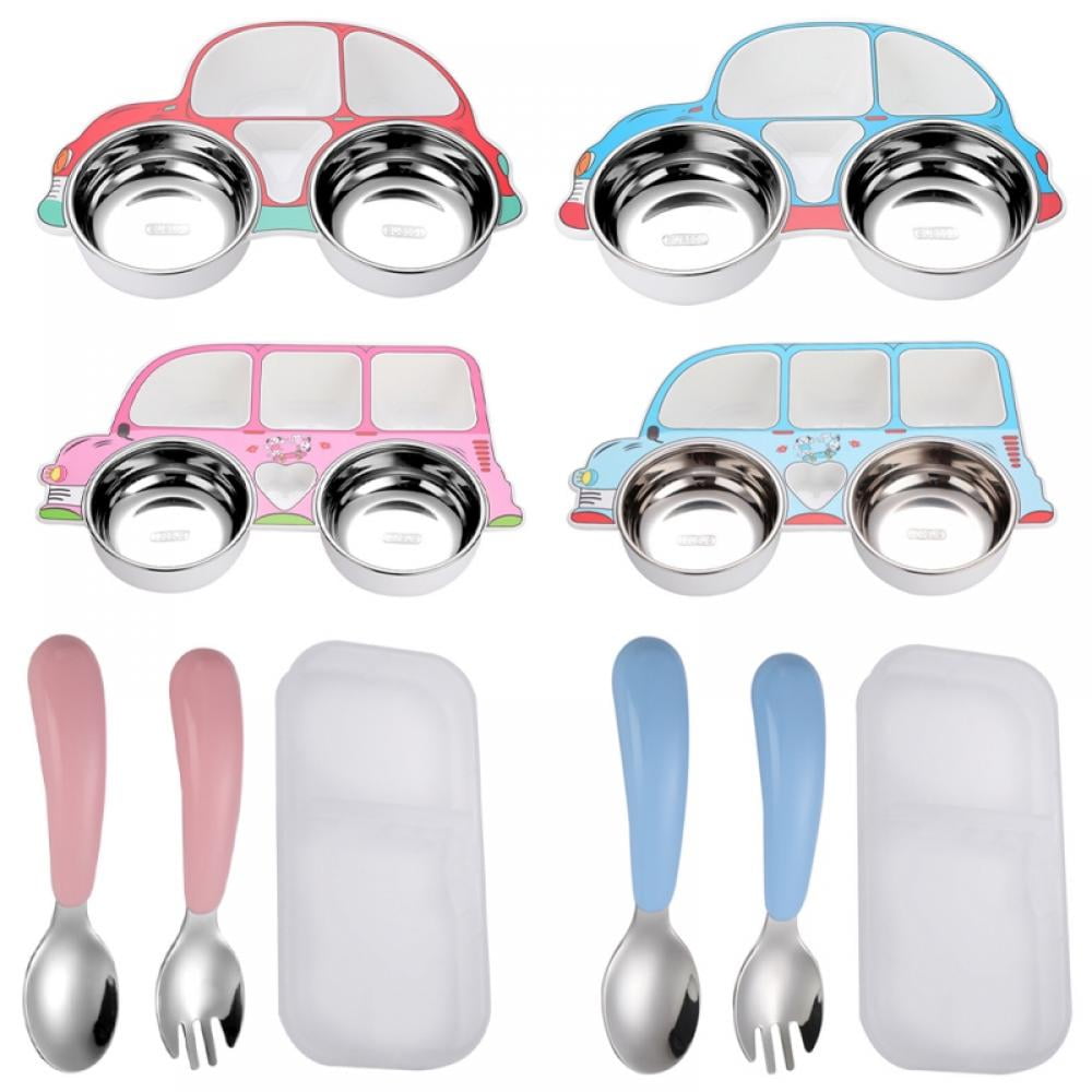 4 Colors Children Tableware Set Stainless Steel Dishes Baby Feeding ...