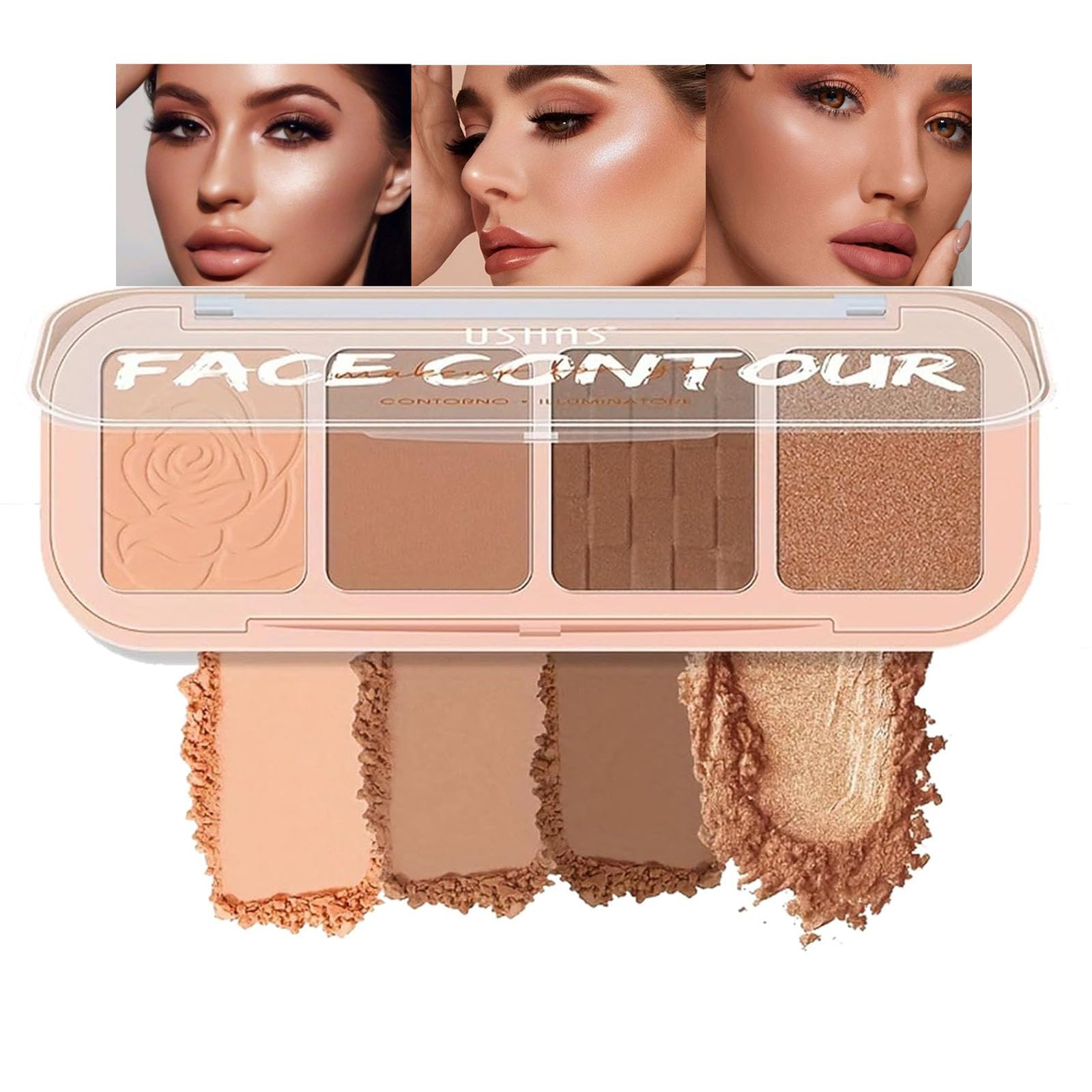 4 Colors Contour Palette, Face Contouring Highlighters Bronzer Powder ...