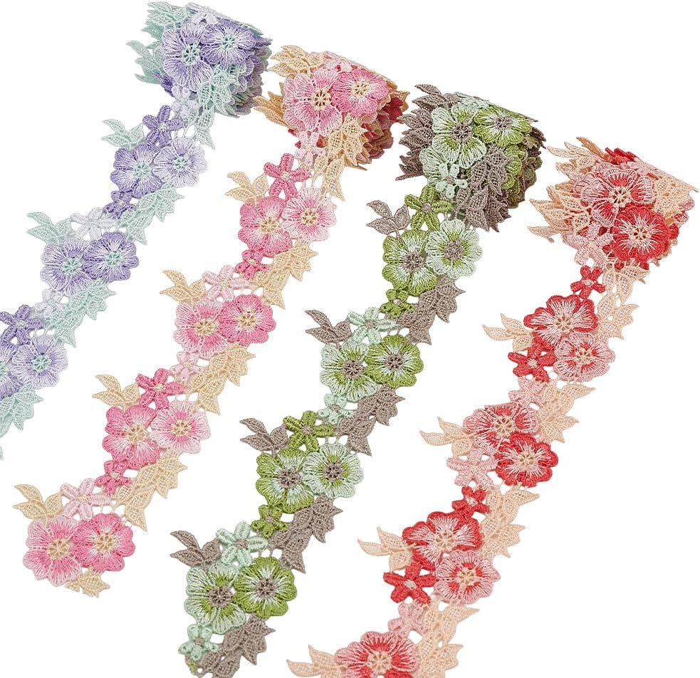 4 Colors Flower Trim Ribbon Floral Lace Trim 1-7/8 Inch Wide Sewing ...