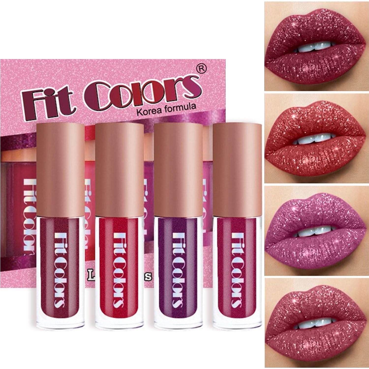 4 Colors Glitter Lip Gloss Set, Diamond Metallic Holographic Liquid Lip ...