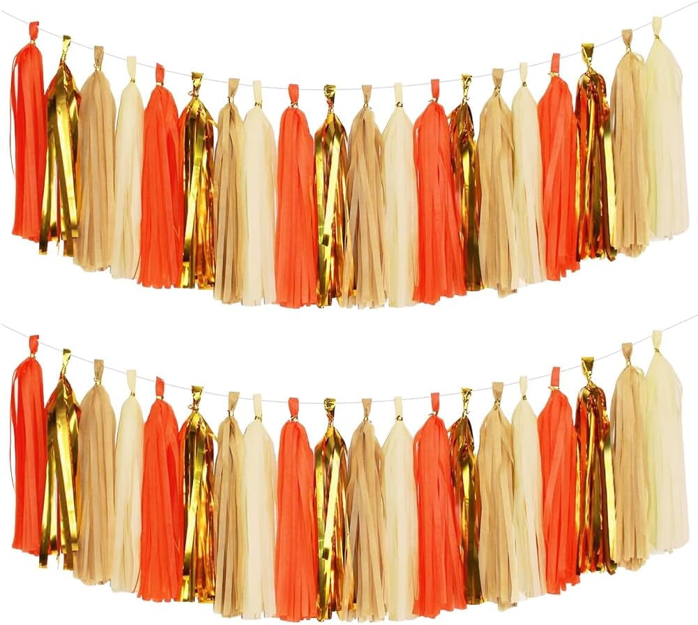 4 Colors Gold Foil Fringe Tassel Banner Dark Orange Khaki Beige ...