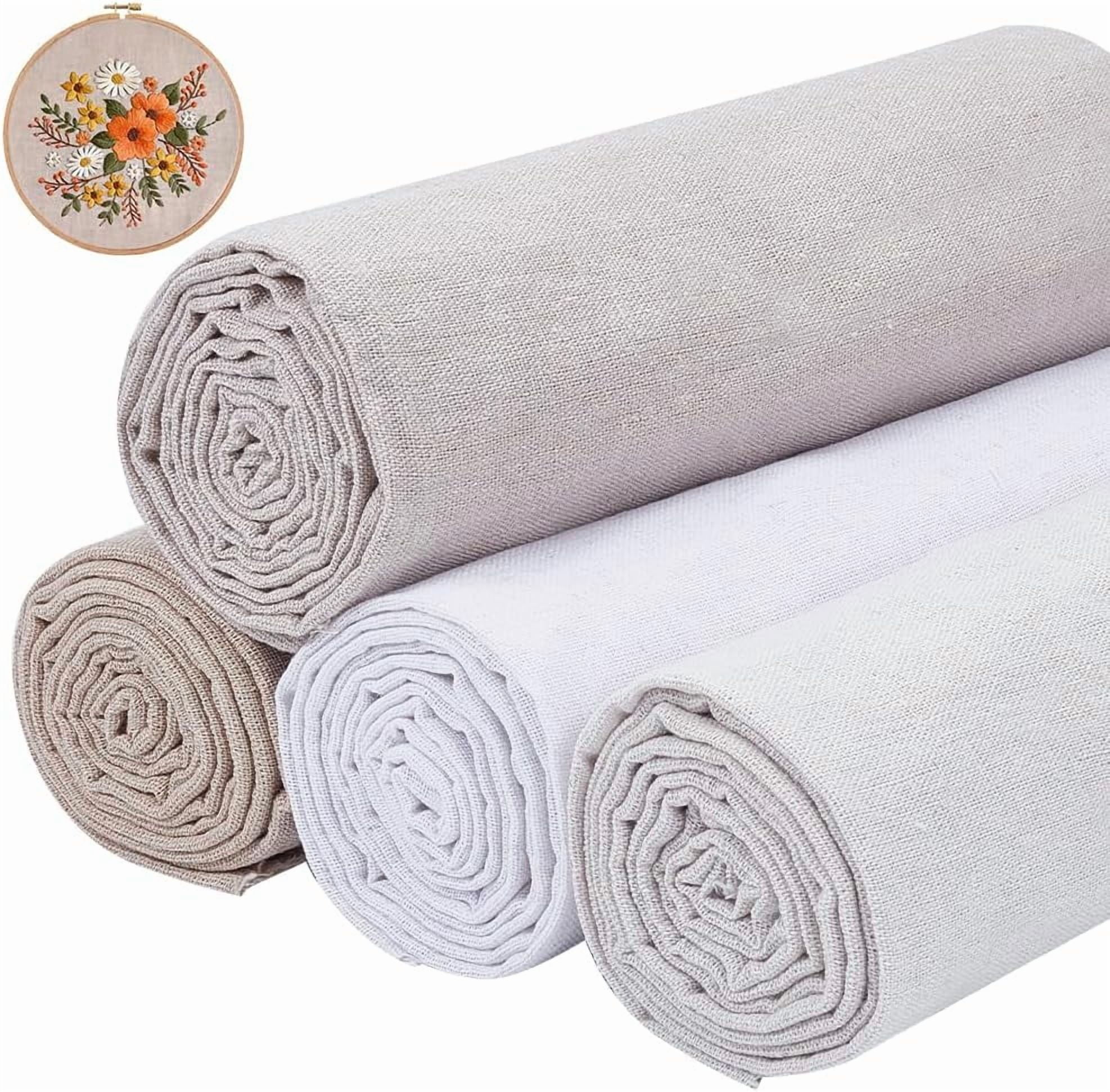 4 Colors Large Size Linen Needlework Fabric 63 by 20 Inch Plain Solid ...