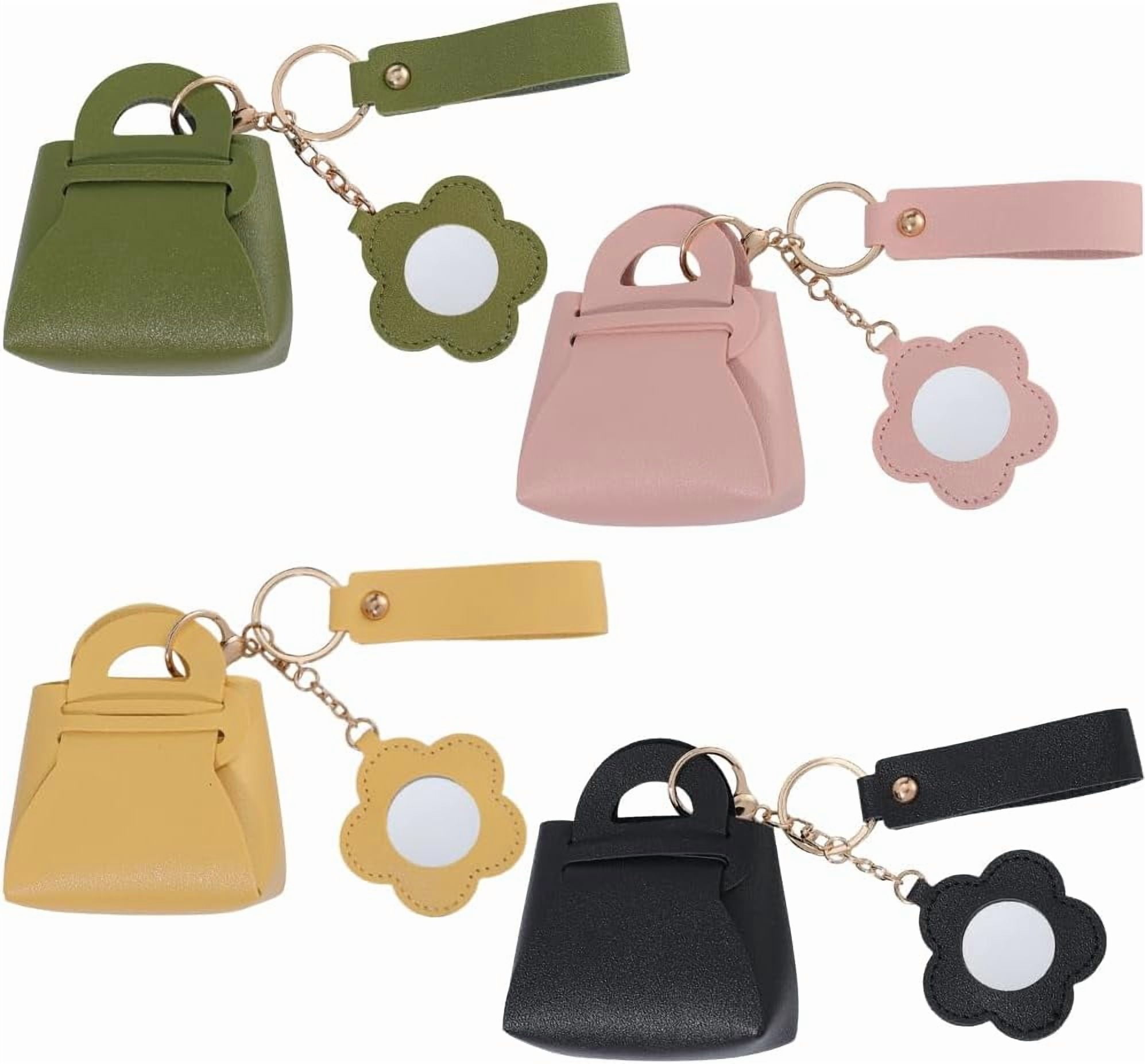 4 Colors Leather Mirror Keychain Cosmetic Bag Key Chain Bulk Portable ...