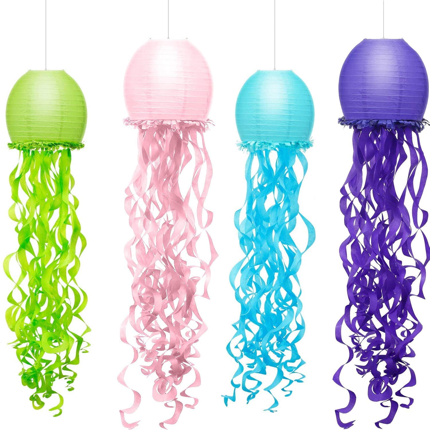 4 Colors Mermaid Wishes Hanging Jellyfish Paper Lanterns 10x36 Inch ...