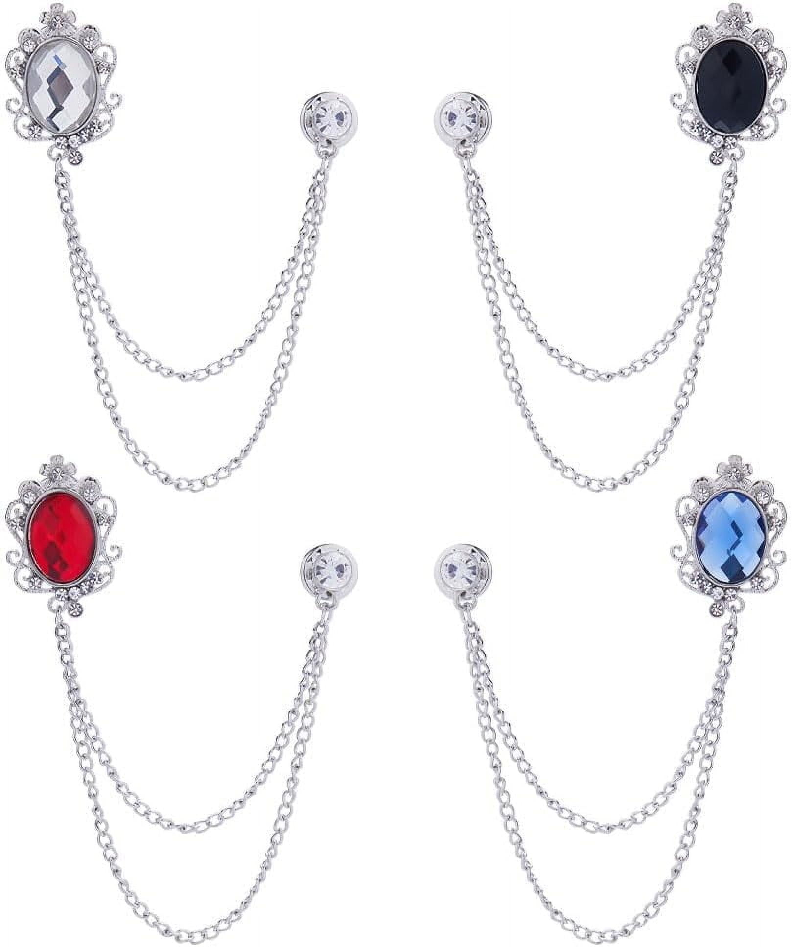 4 Colors Rhinestone Chain Brooch Silver Tassel Brooches Pin Flat Oval ...