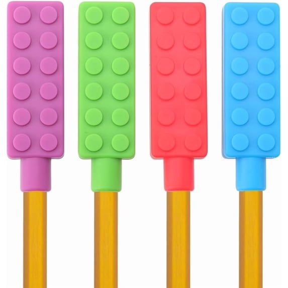 4 Colors Silicone Pencil Toppers Building Block Design Cushions Grips ...