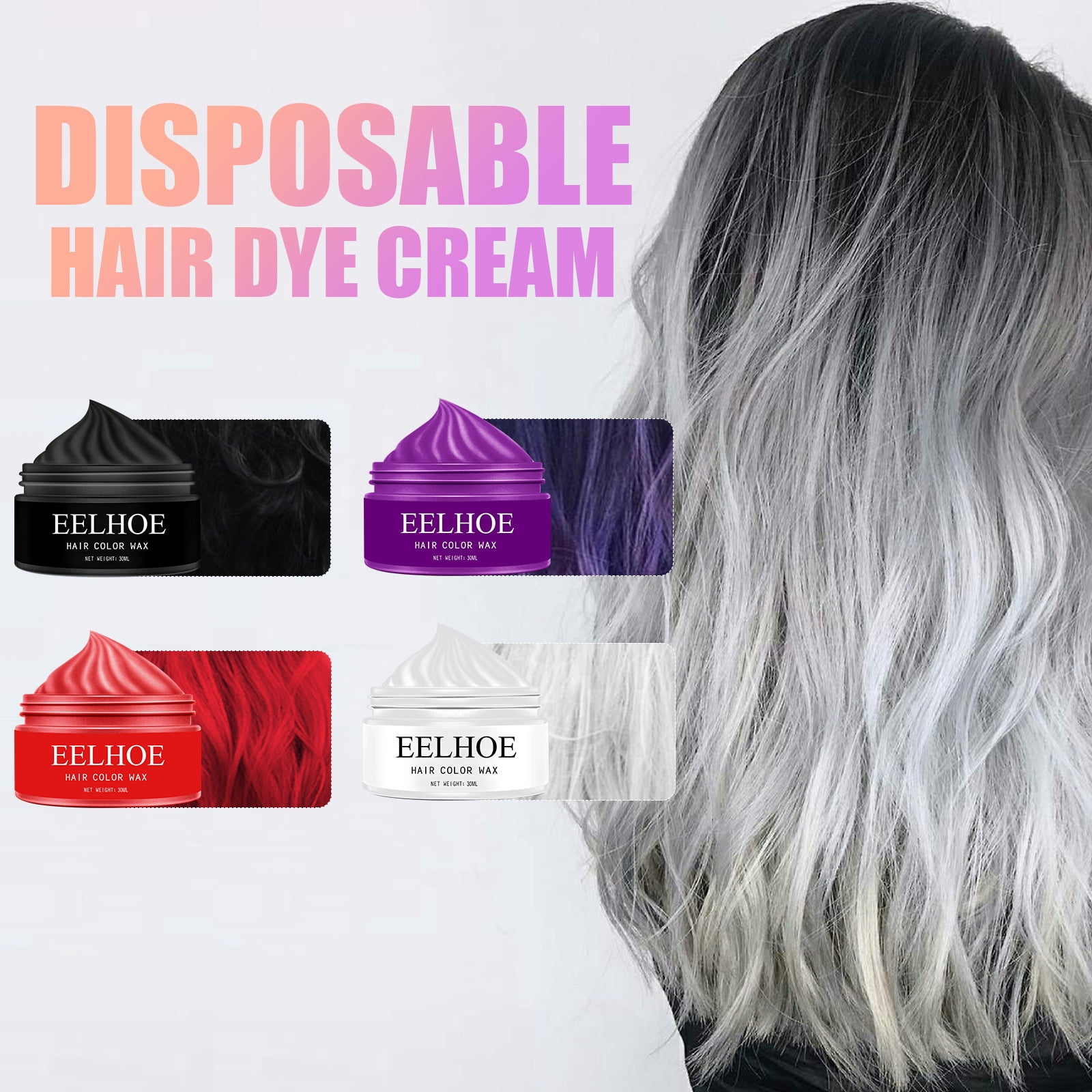 4 Colors Temporary Hair Color Wax ,black Purple red White Natural Hair ...