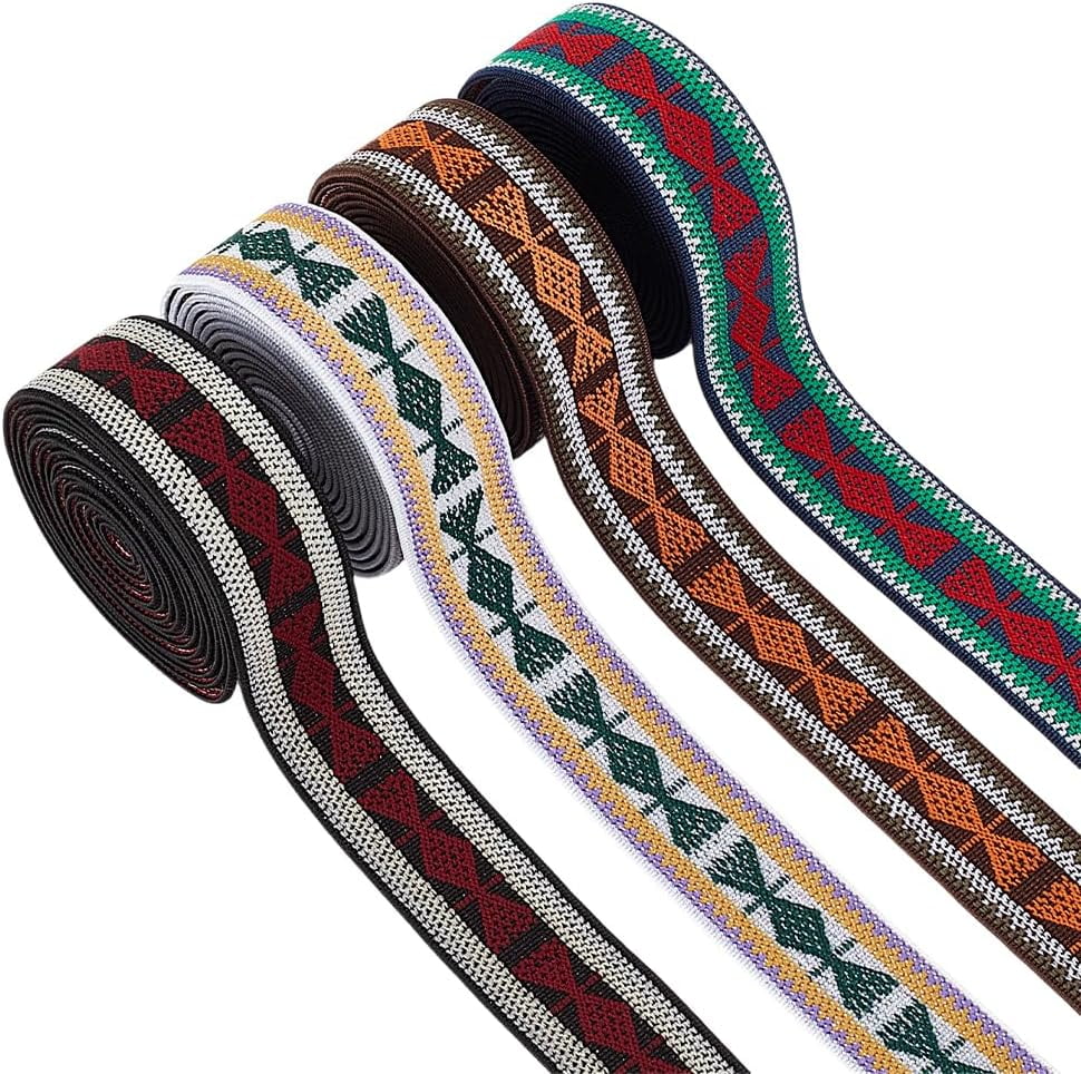 4 Colors Vintage Jacquard Elastic Ribbon 1 Inch Boho Sewing Embroidered ...