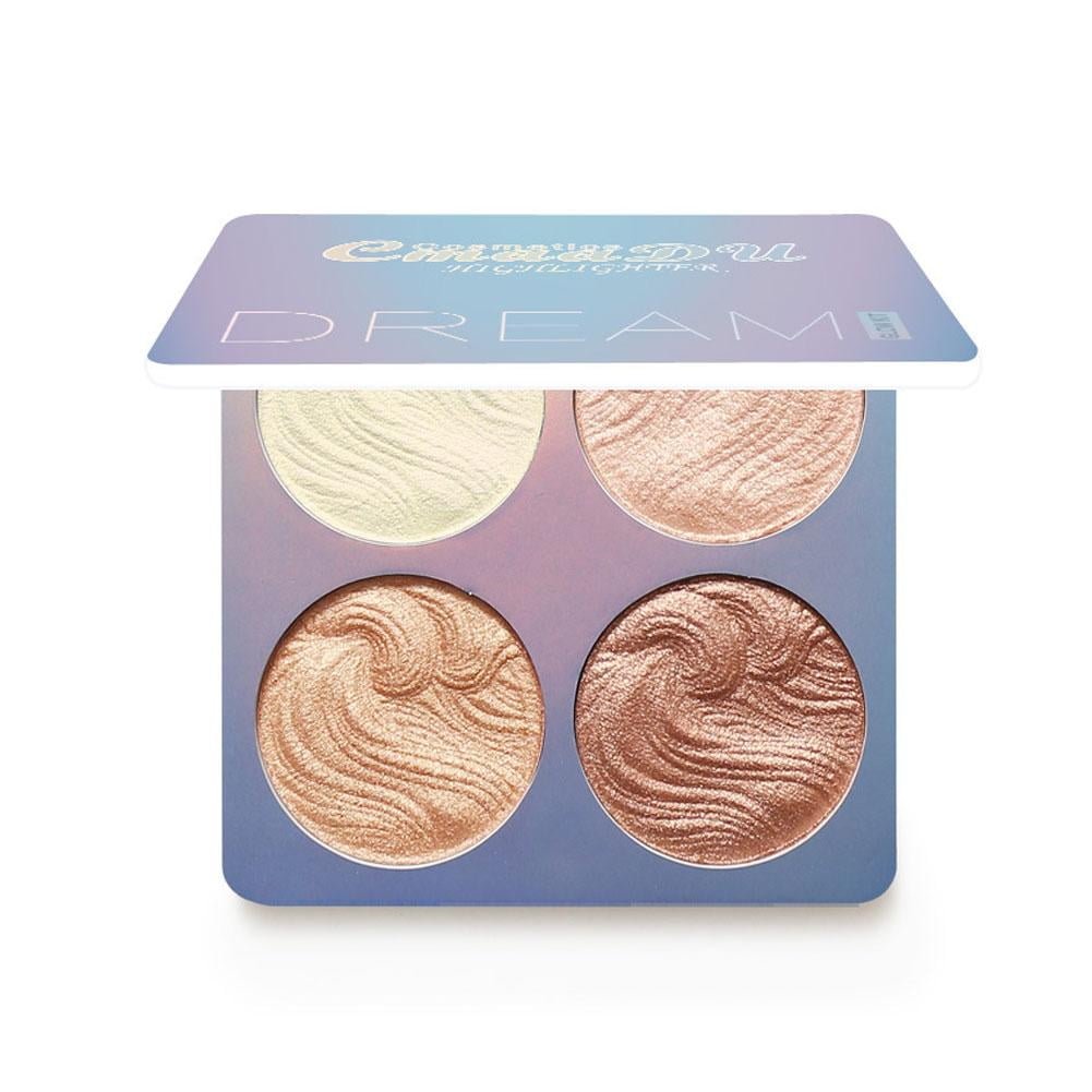 4 Colors Waterproof Highlighter Palette Bronzer Powder Brighten Shiny ...