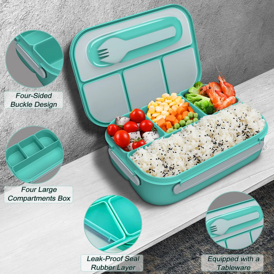 4-Compartment 1.3L Lunch Box For Kids Adults Picnic Bento Storage Food ...
