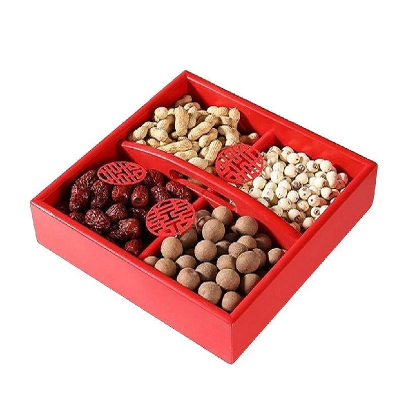 4 Compartment Bamboo Snack Box for Home Living Room Candy Nut Melon ...