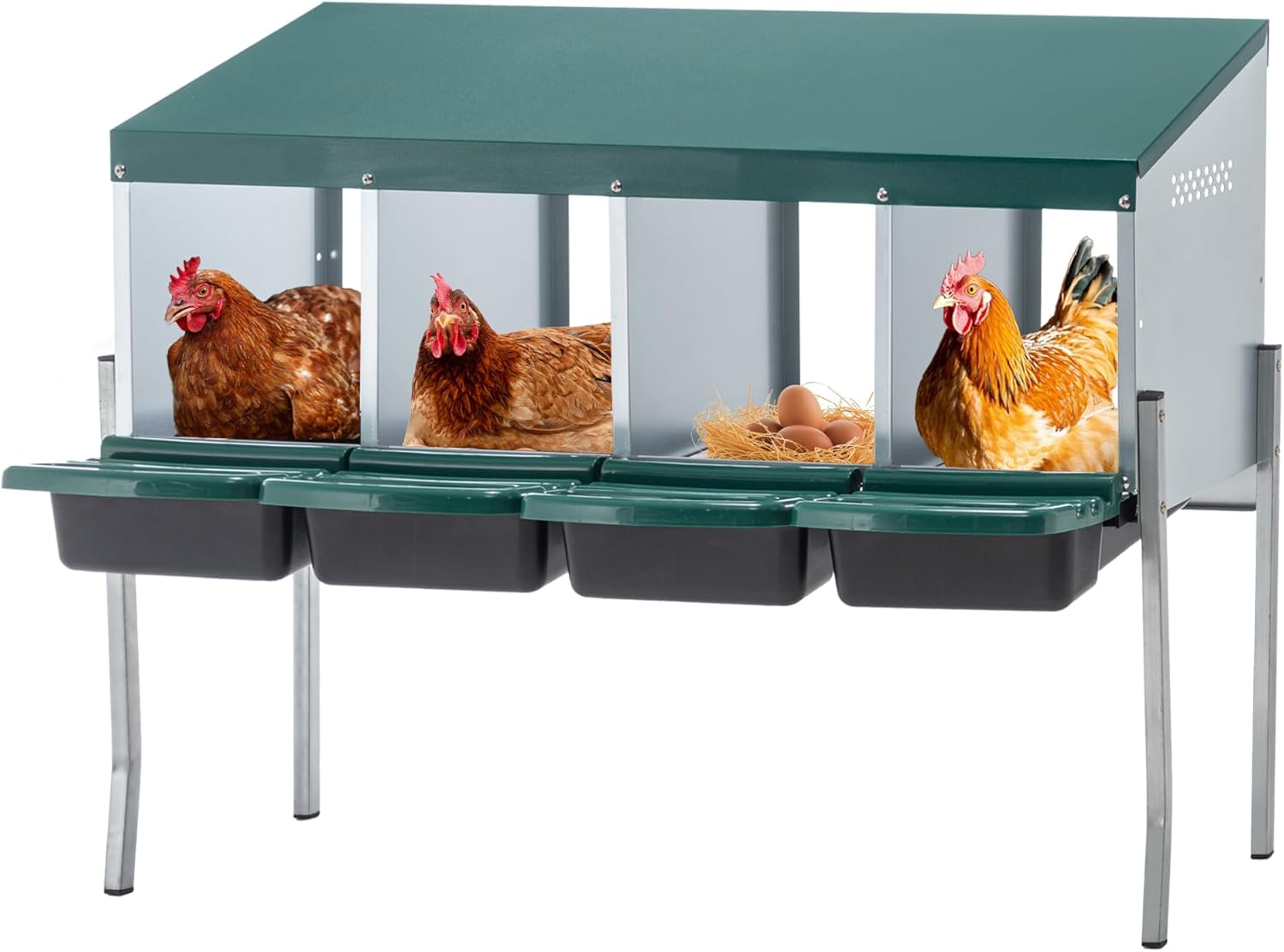4 Compartment Chicken Nesting Box with Elevated Metal Legs,Rolling ...