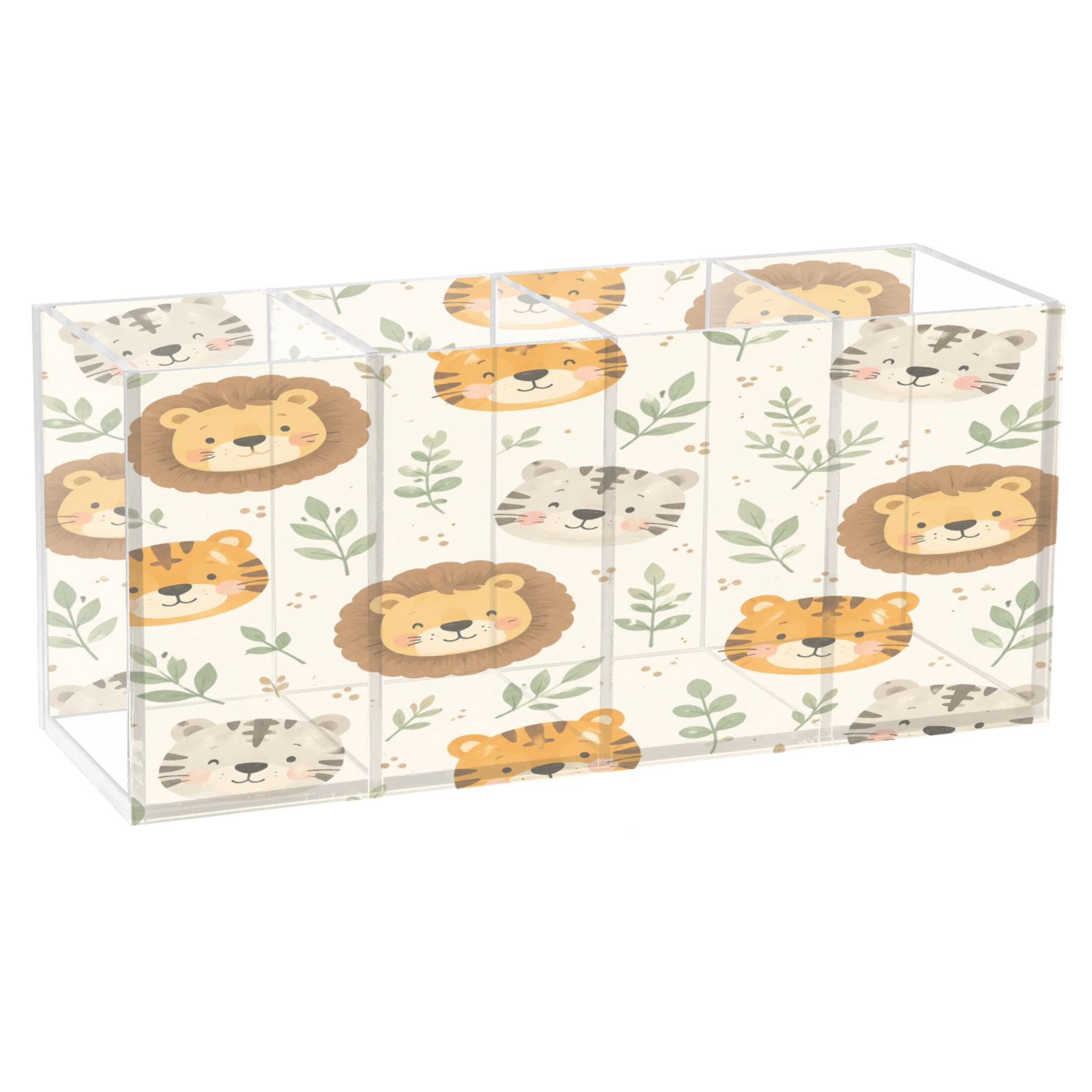 4 Compartment Clear Acrylic Desk Organizer Cute Jungle Animal Faces Pen ...