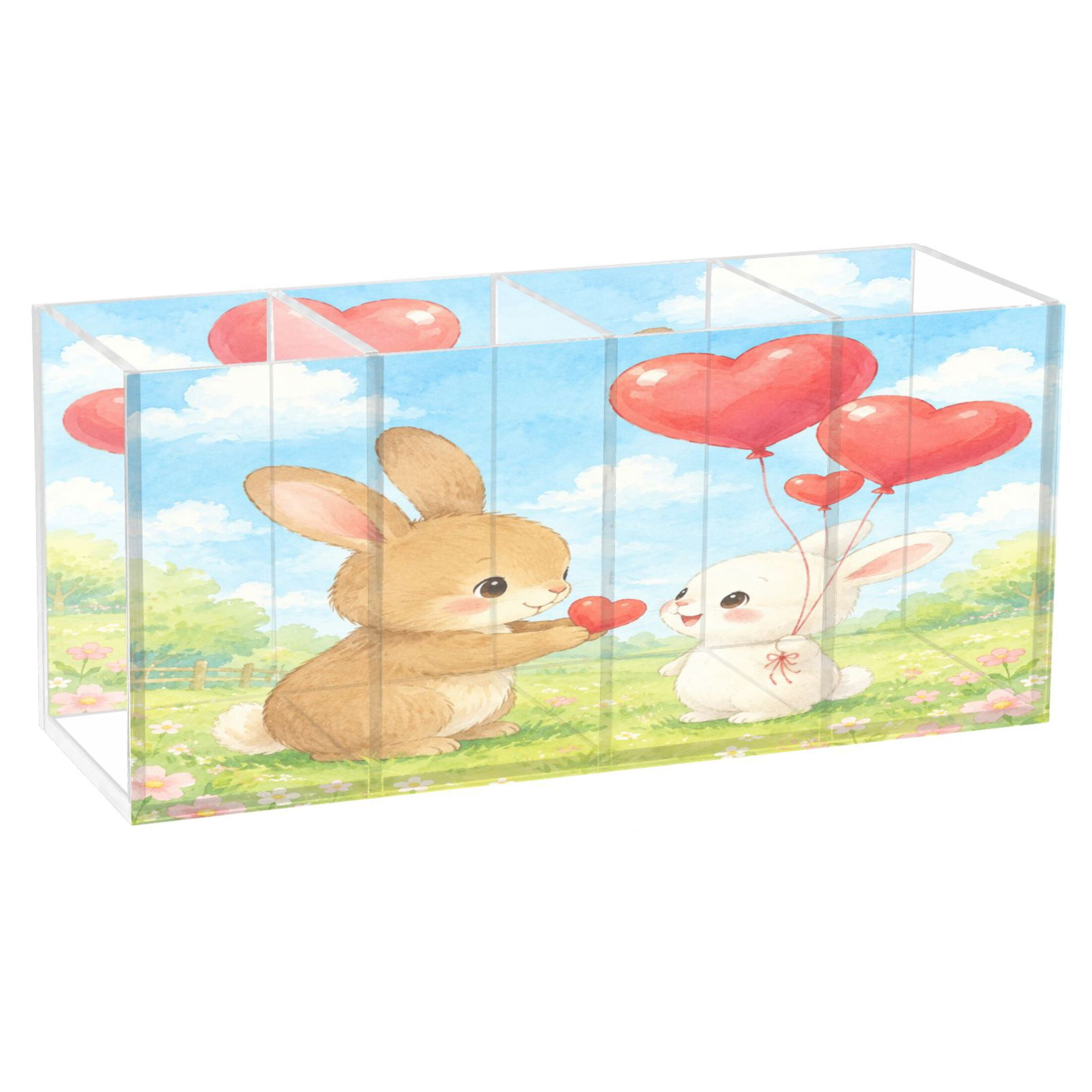 4 Compartment Clear Acrylic Desk Organizer Meadow Bunny Romance Pen ...