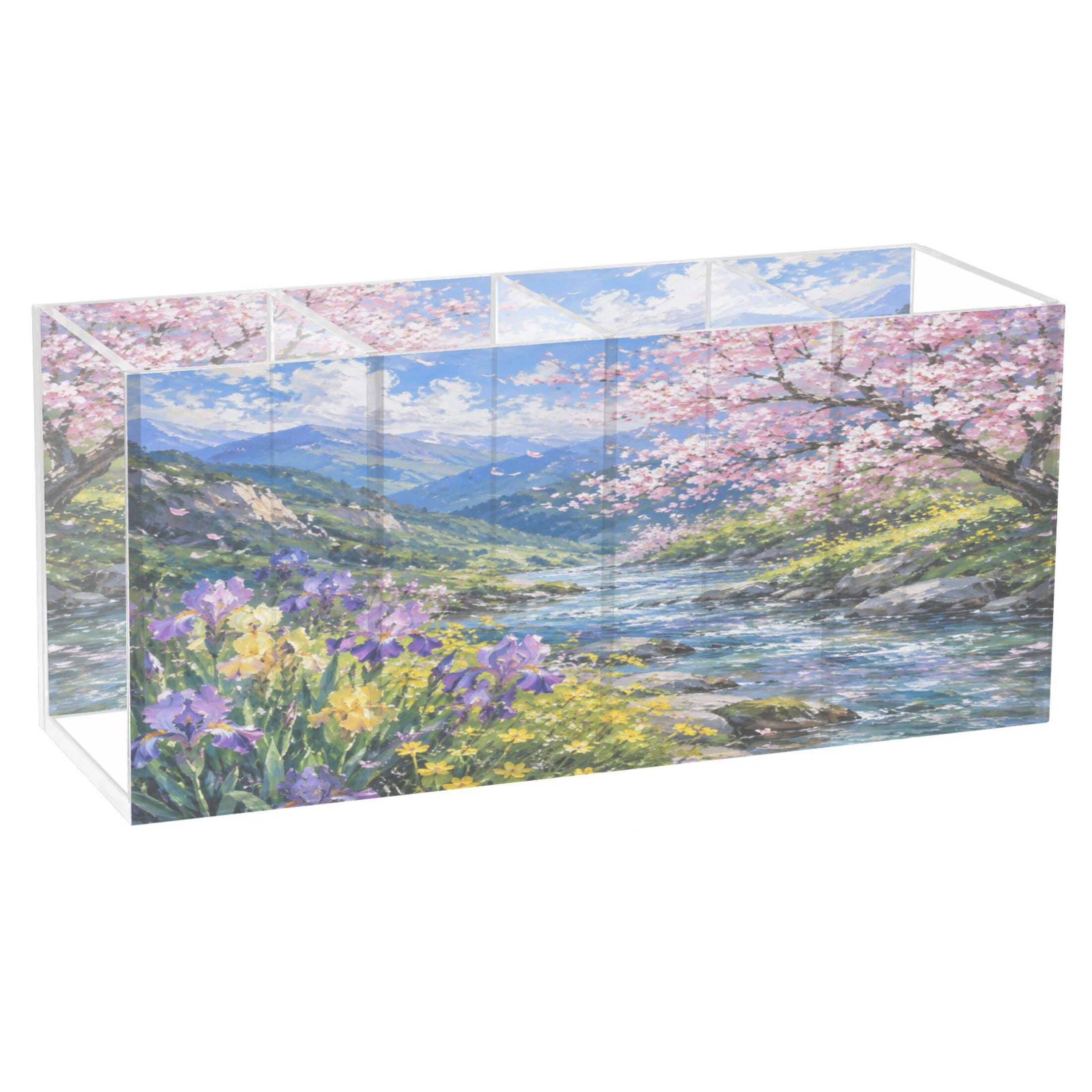4 Compartment Clear Acrylic Desk Organizer Pink Cherry Blue River Pen ...