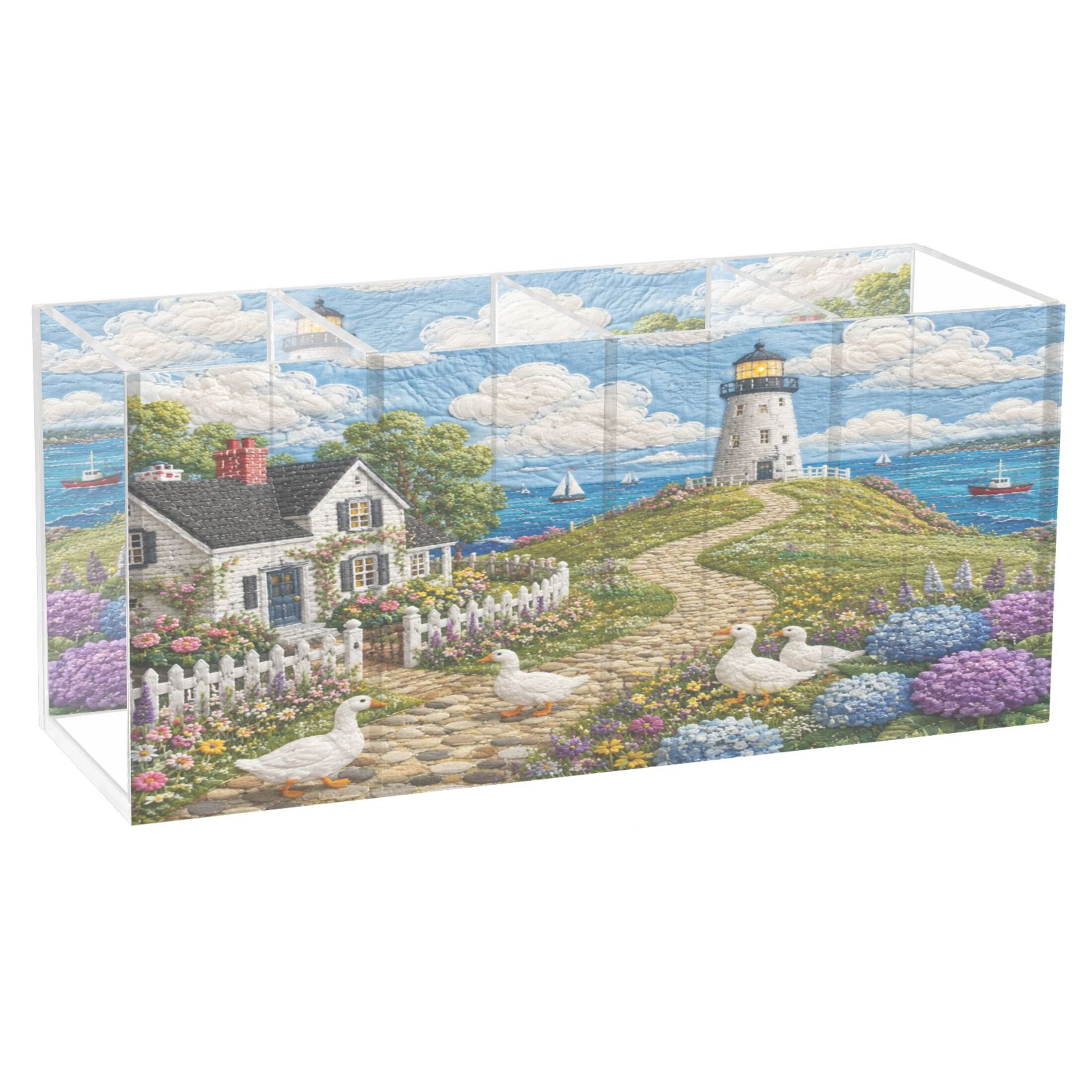 4 Compartment Clear Acrylic Desk Organizer Quilted Lighthouse Cottage ...