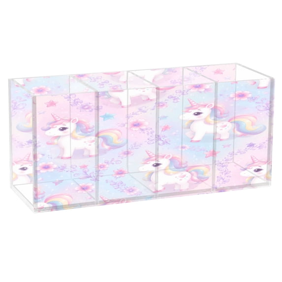 4 Compartment Clear Acrylic Desk Organizer Rainbow Unicorn Floral ...