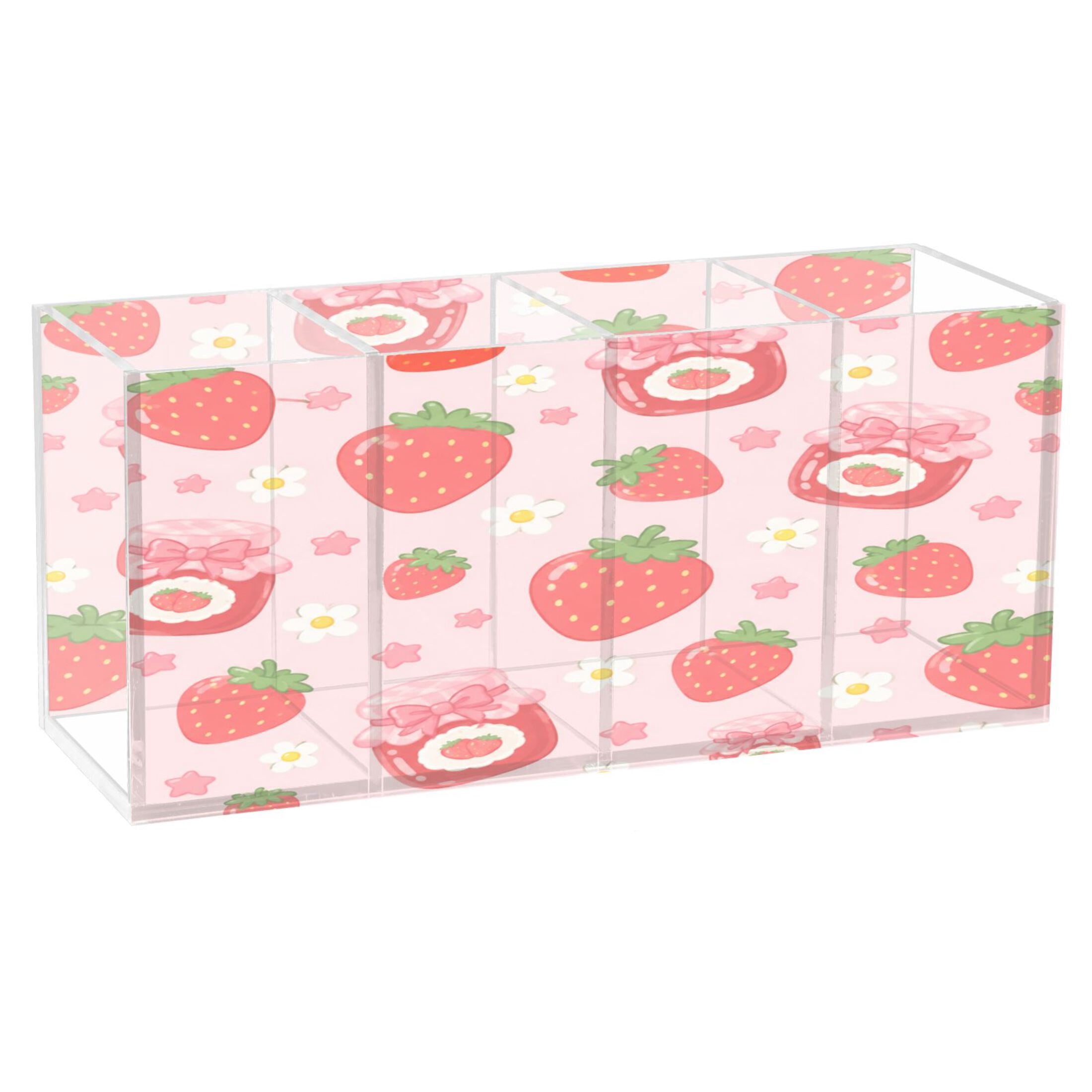 4 Compartment Clear Acrylic Desk Organizer Seamless Strawberry Jam ...