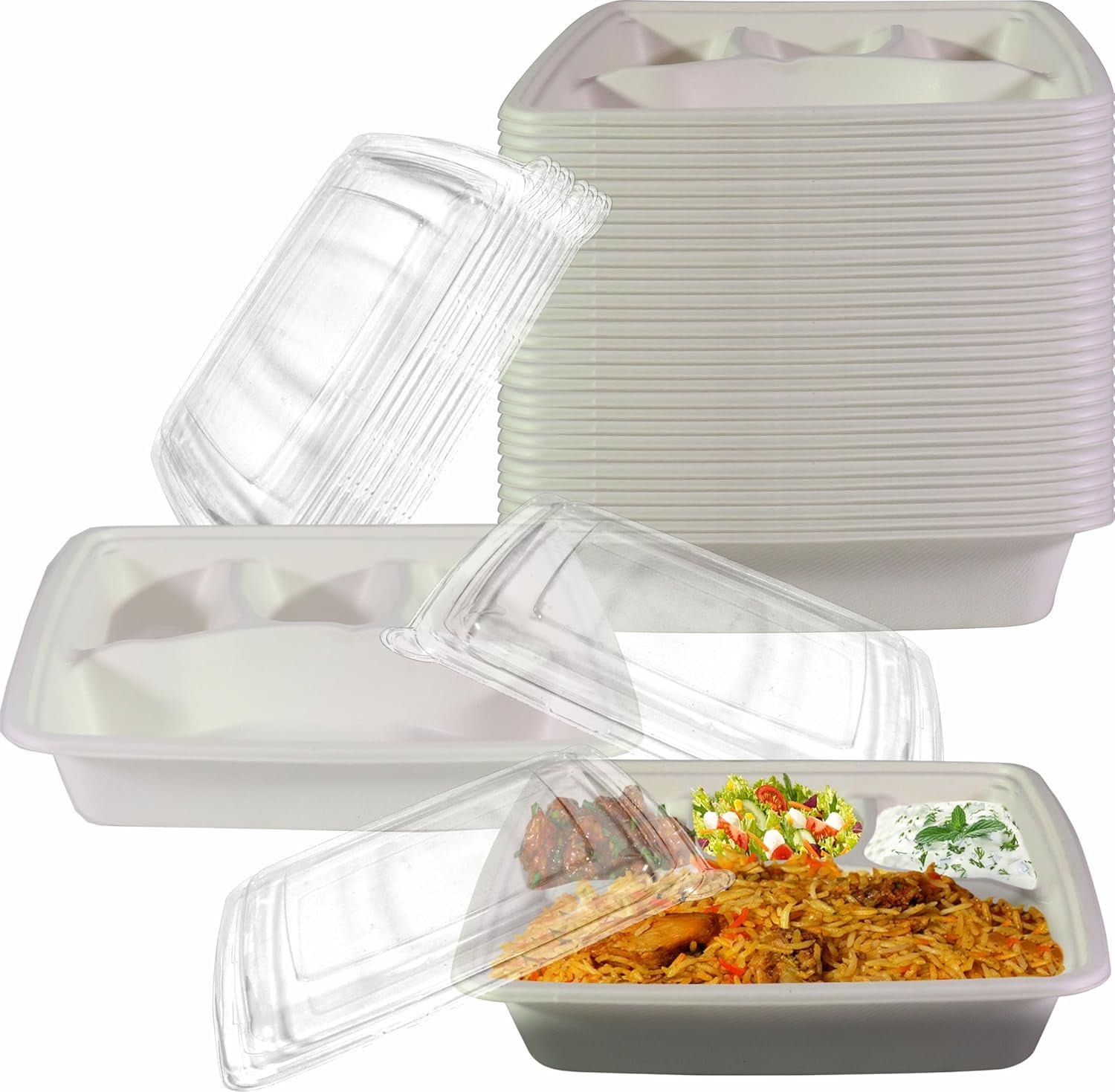 4 Compartment Compostable Food Storage Takeout Container with Clear ...