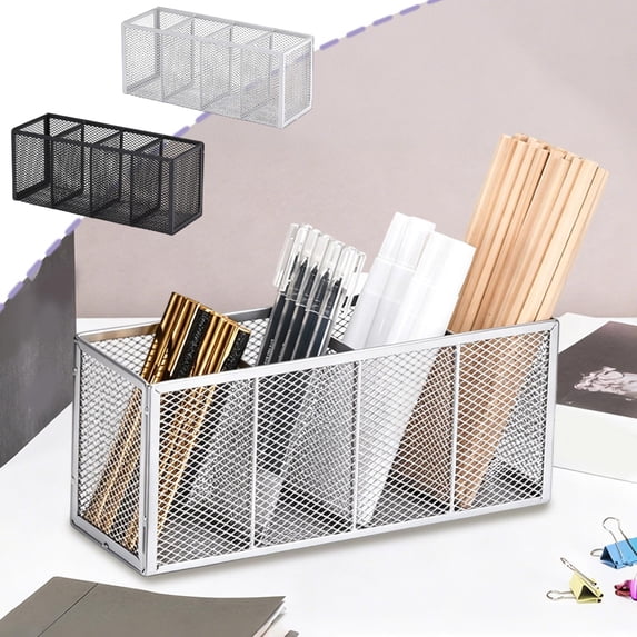 4 Compartment Desk Organizer, Black Metal Mesh & Sturdy Build 4 ...