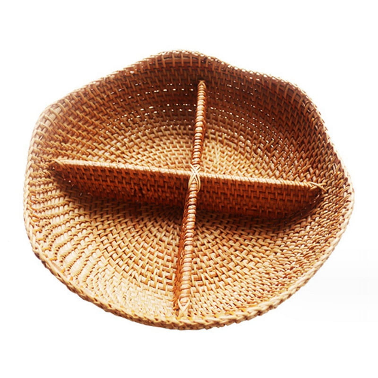 4-Compartment Divided Serving Dishes Rattan Bowl,Round Decorative Fruit ...
