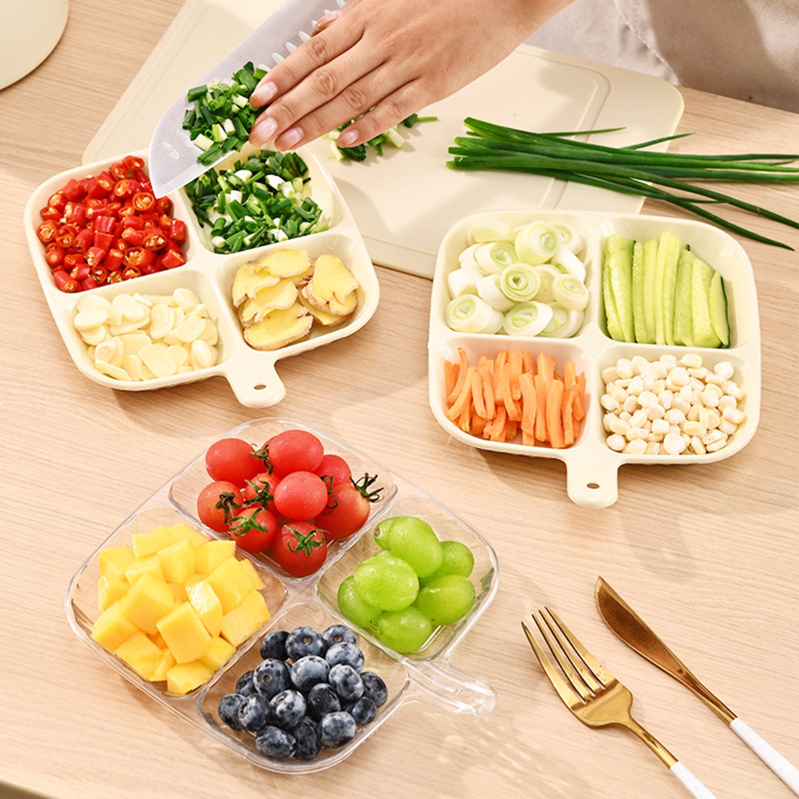 4-Compartment Dried Fruit Snack Plate with Handle Hanging Hole Space ...