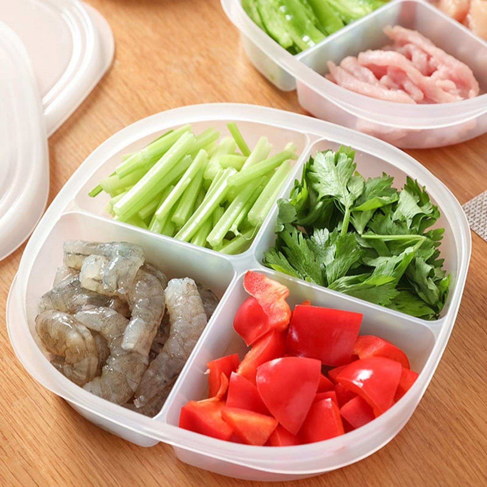 4 Compartment Food Storage Container with Lids, Divided Plastic Meal ...