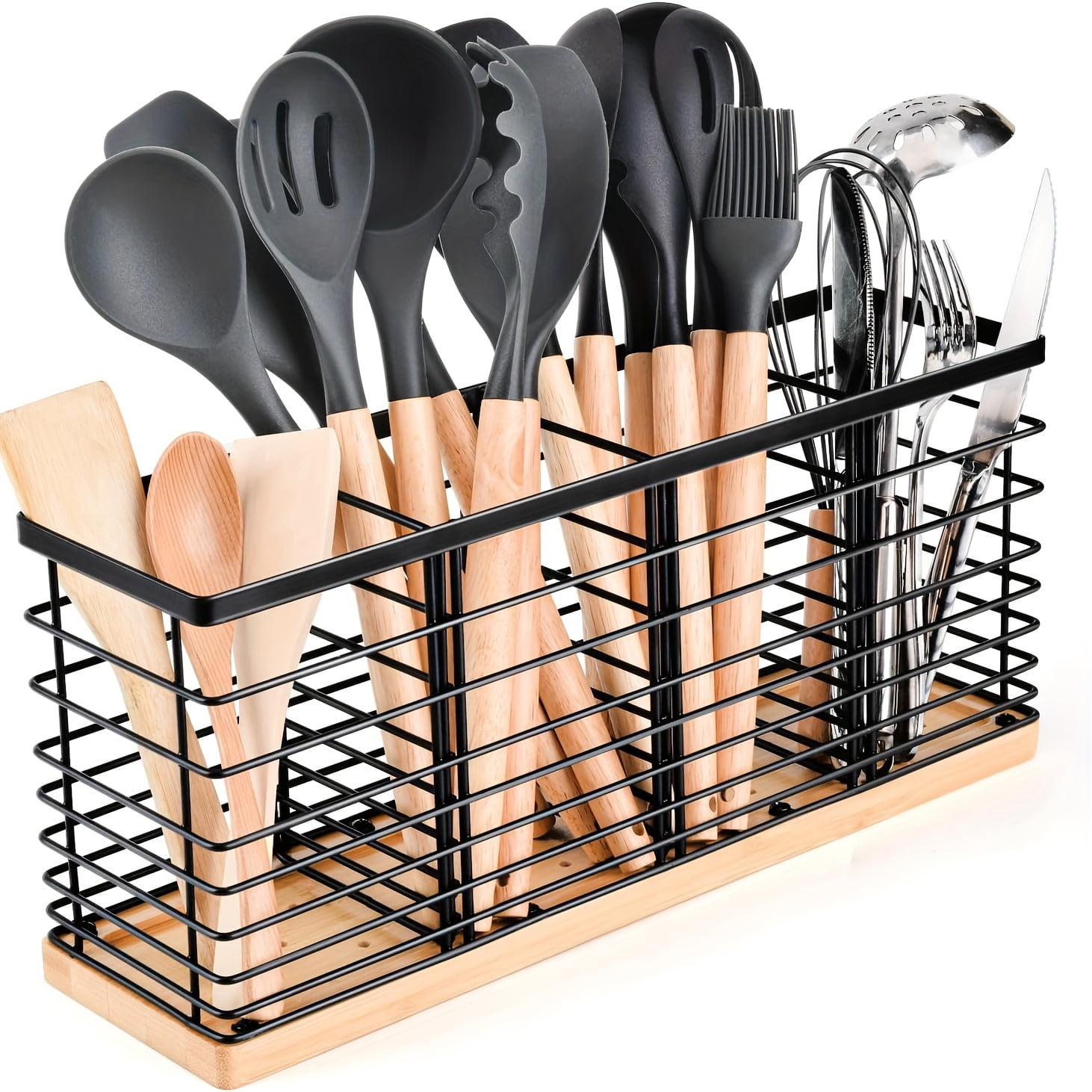 4-Compartment Kitchen Utensil Rack - Adjustable Countertop Organizer ...
