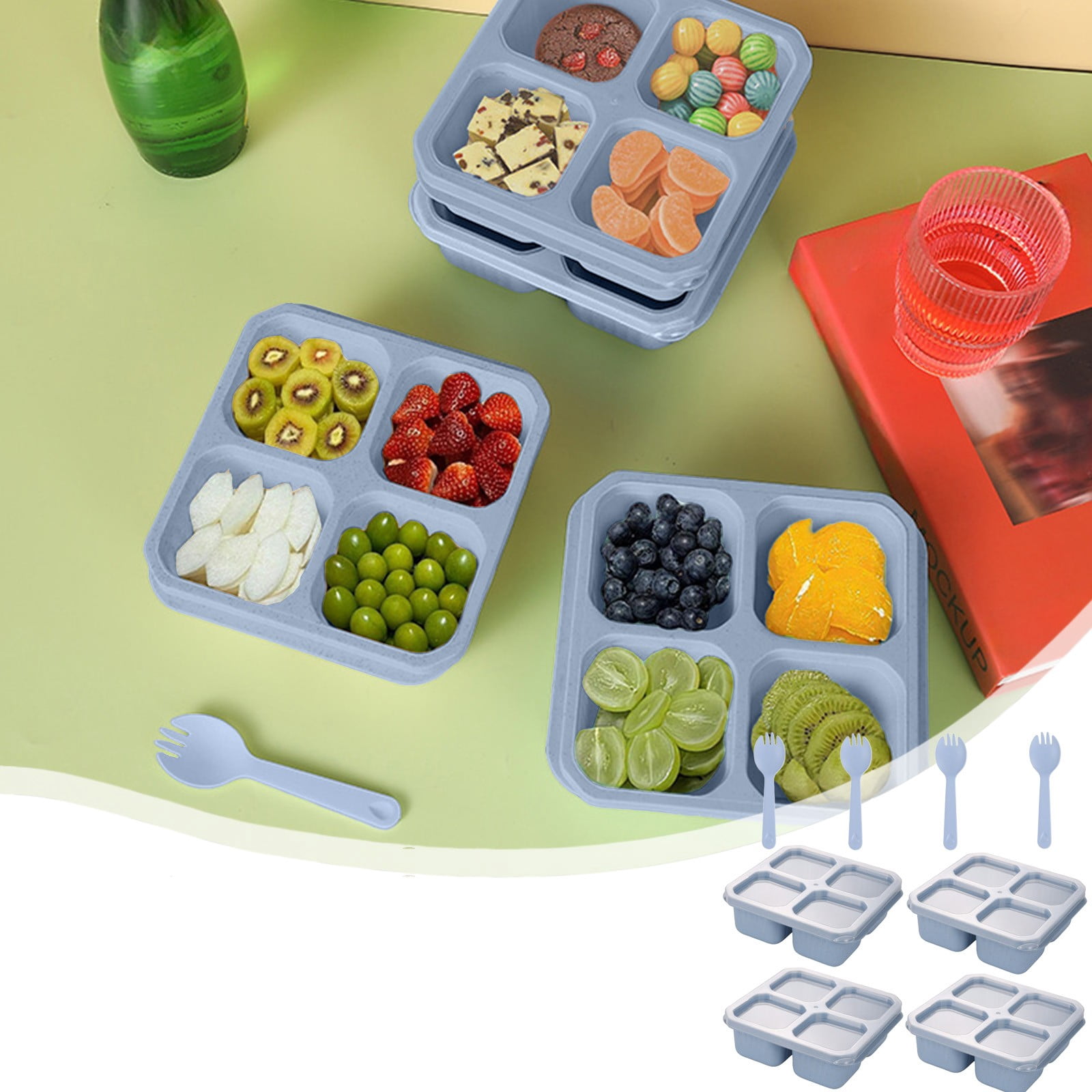 4 Compartment Lunch Box With Transparent Lid,Tritici Straw Lunch Box ...