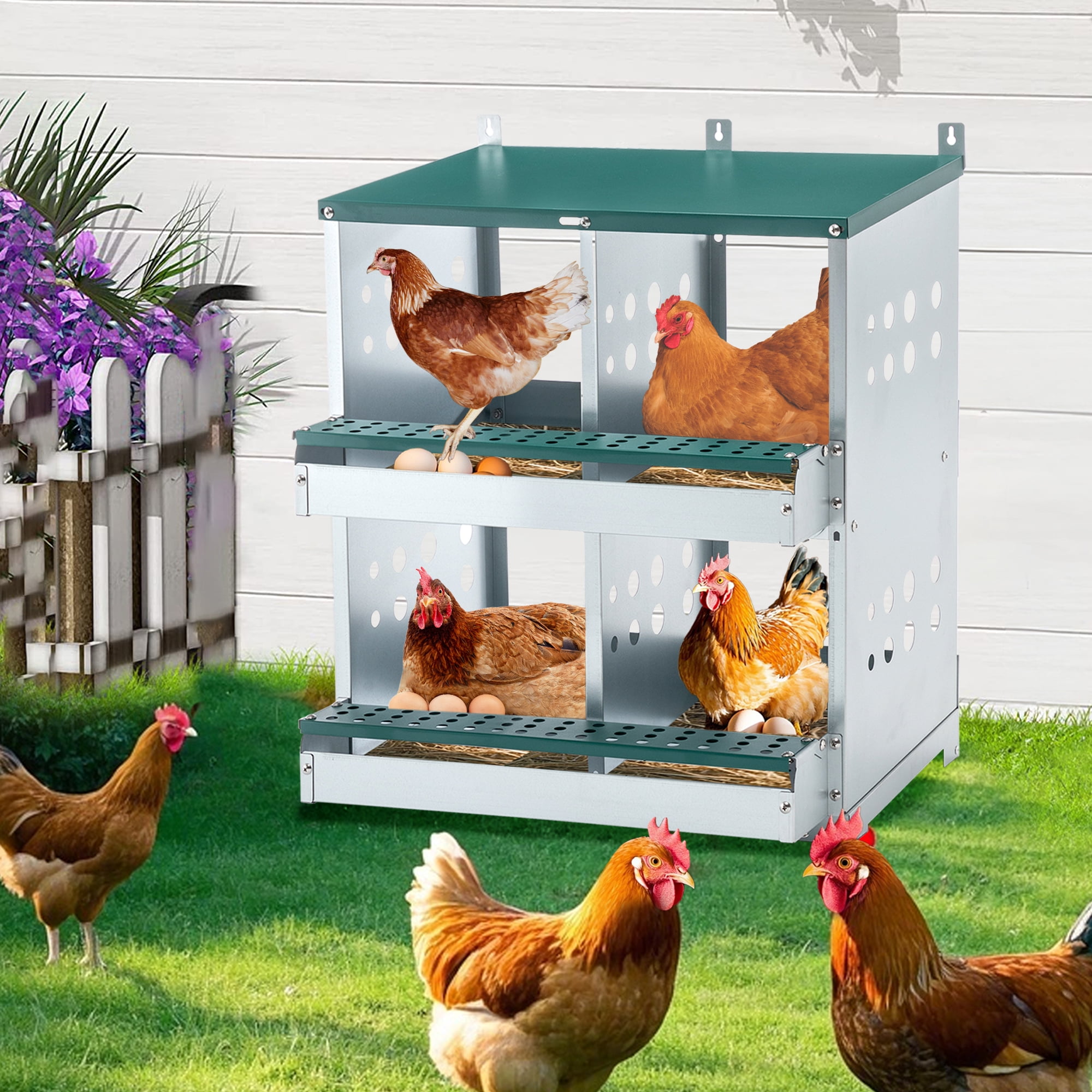 4-Compartment Metal Chicken Nesting Box - Wall-Mounted Egg Laying Box ...