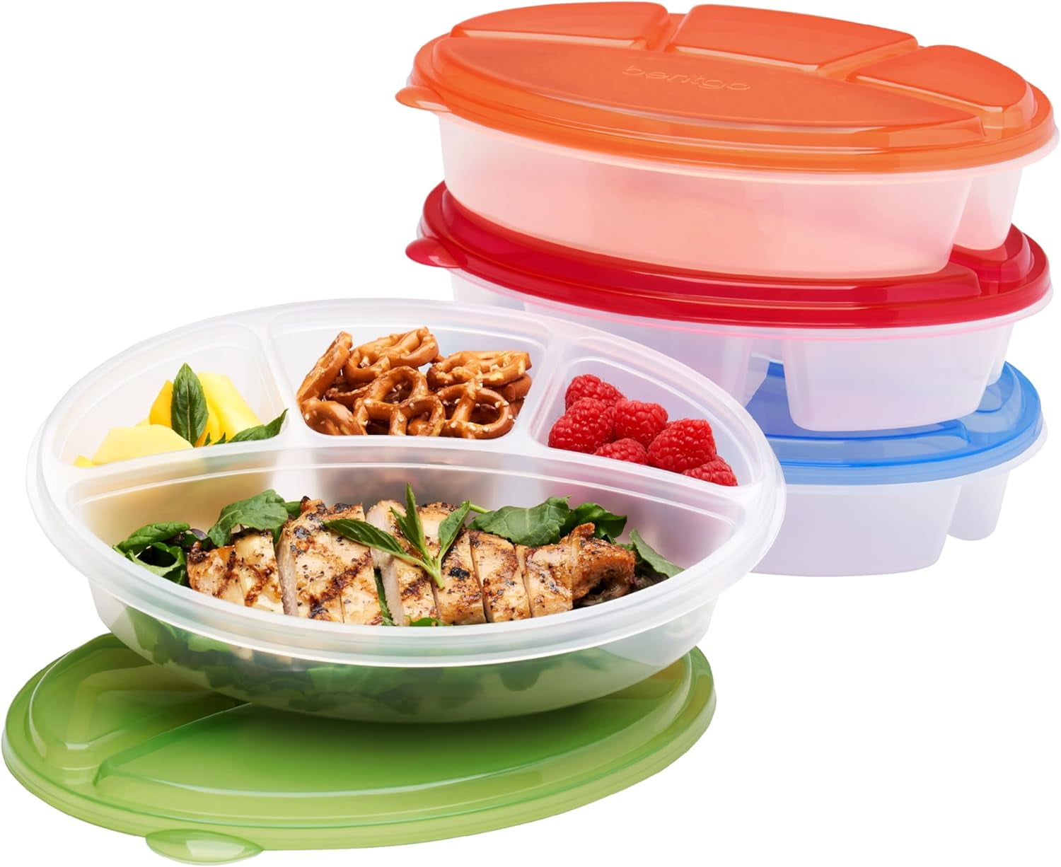 4-Compartment Oval Containers - Patented Design 8-Piece Set; 4 Trays ...