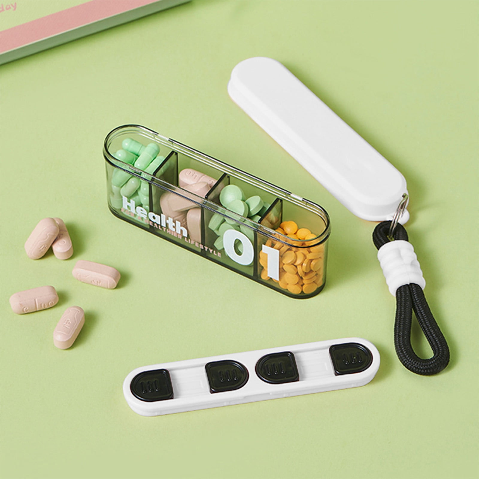 4 Compartment Pill Organizer Box, Portable Medication Storage Case with ...