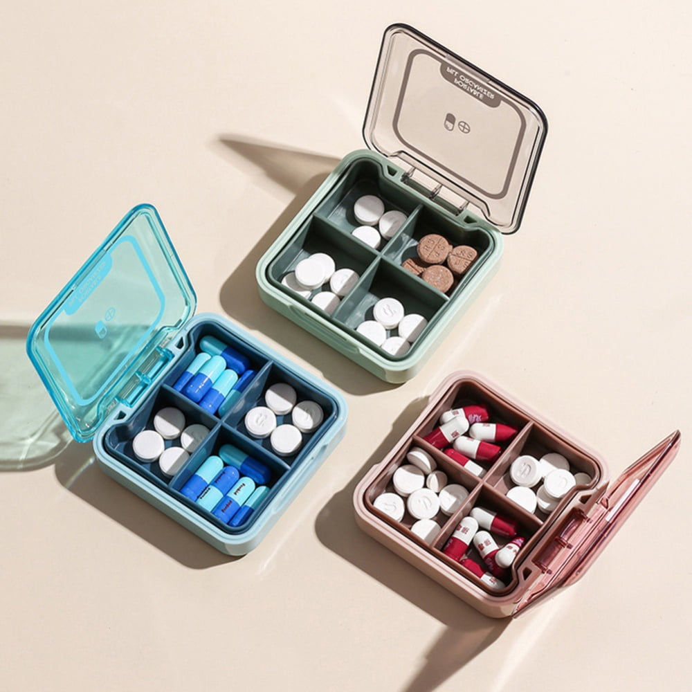 4 Compartment Pill Organizer Box, Travel Medication Carry Case, A Daily ...