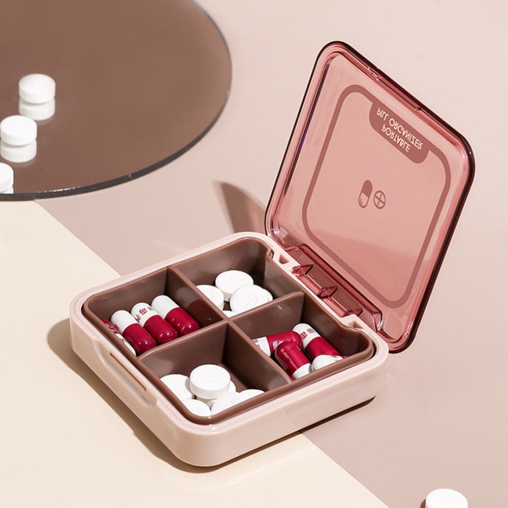 4 Compartment Pill Organizer Box, Travel Medication Carry Case, A Daily ...