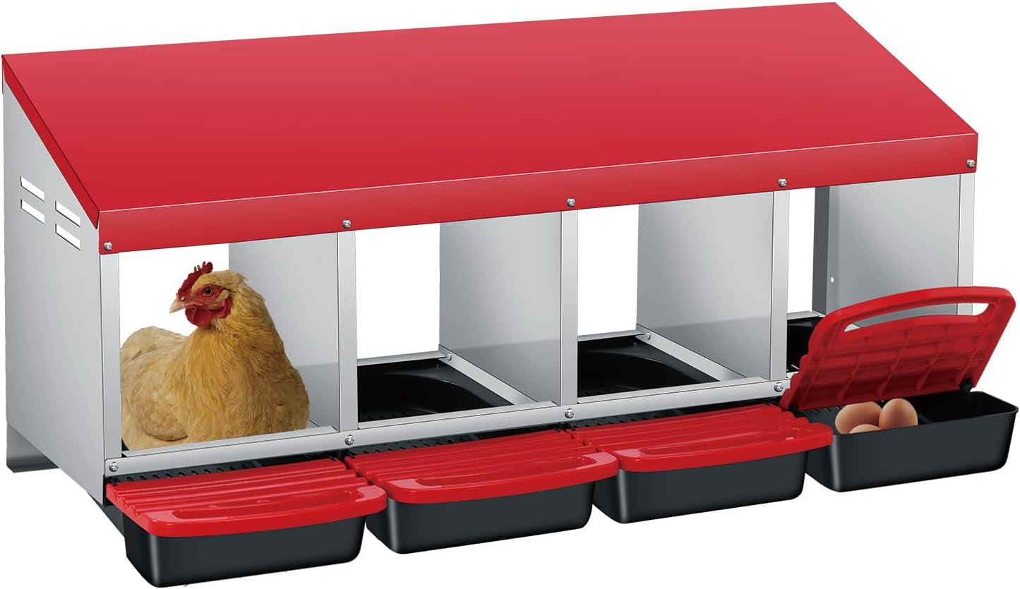 4-Compartment Roll Away Chicken Nesting Box Wall Mount Hen Laying Box ...