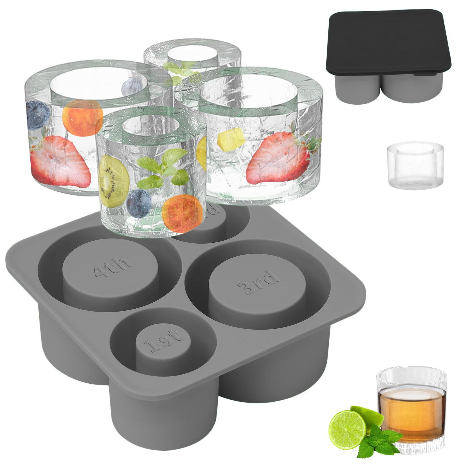 4 Compartment Silicone Ice Cube Tray Quick For Home Gatherings & Drinks ...