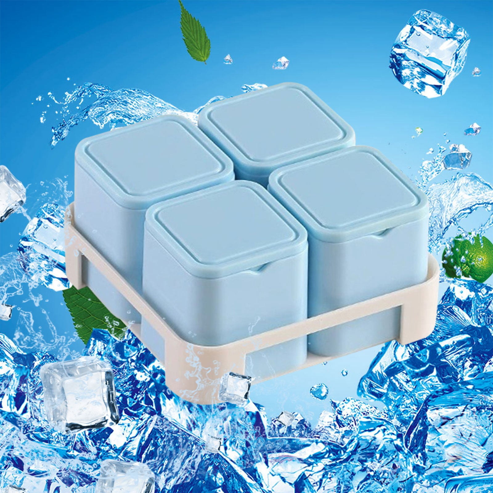 4-Compartment Silicone Ice Cube Tray Set with Storage Container, BPA ...
