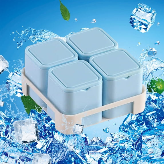 4-Compartment Silicone Ice Cube Tray Set with Storage Container, BPA ...