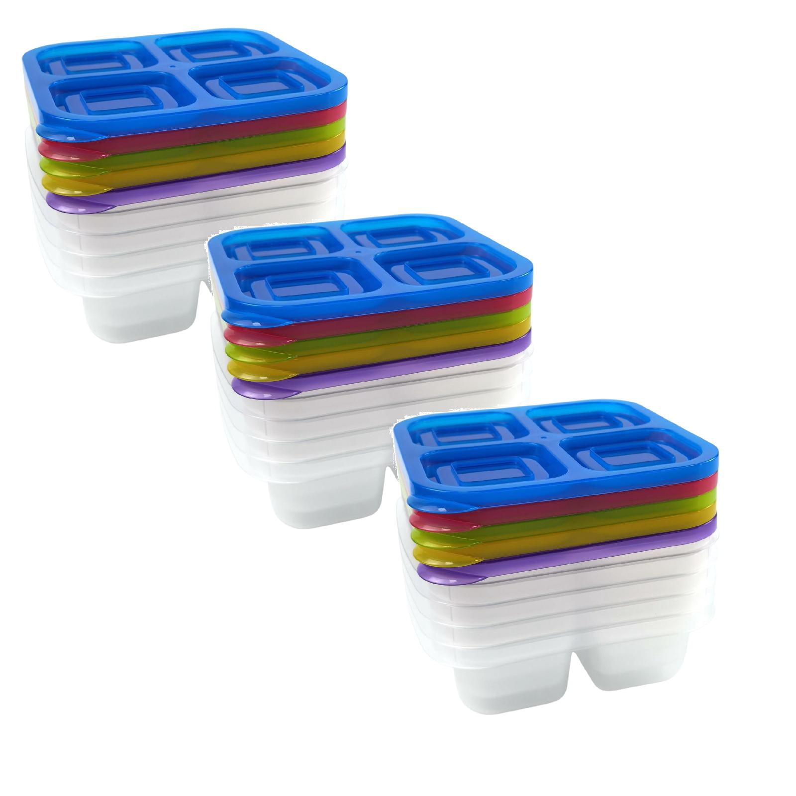 4-Compartment Snack Containers - 6-Piece Set with 3 Trays & 3 Custom ...
