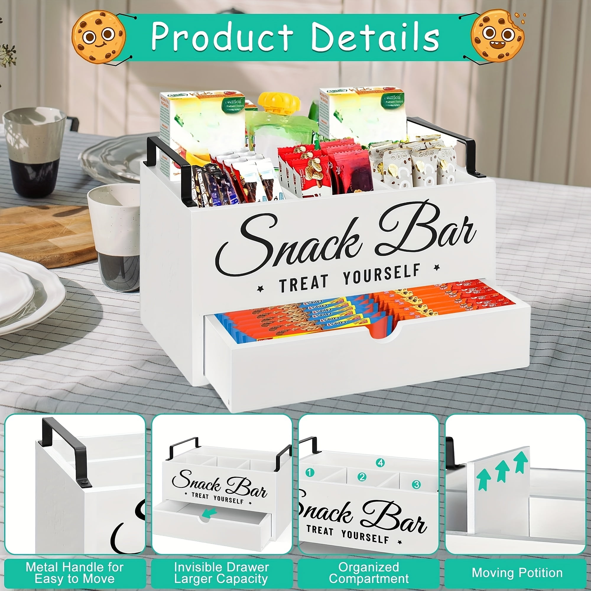 4-Compartment Snack Organizer with Drawer & Handles - Countertop/Pantry ...