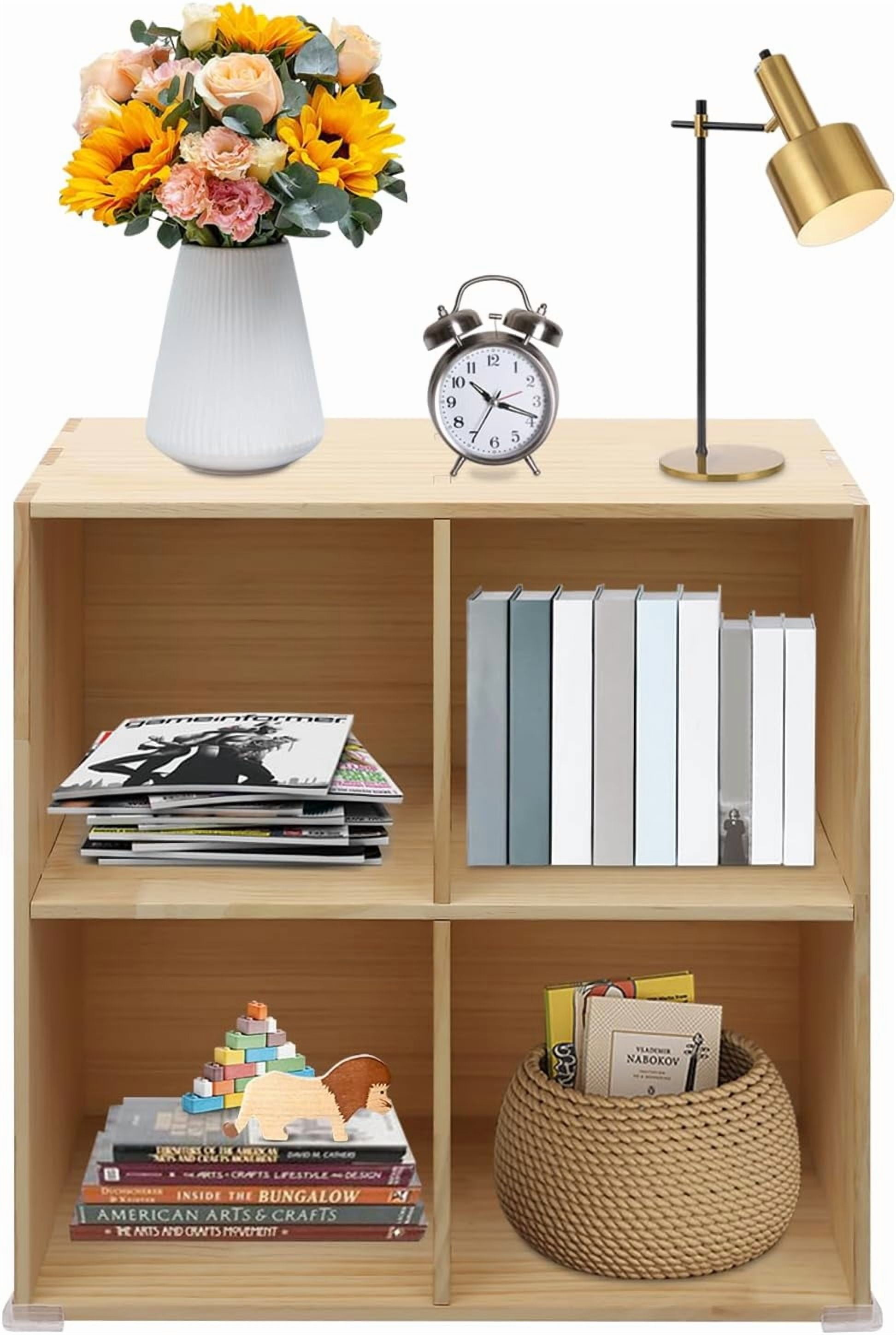 4-Compartment Solid Wood Bookcase, 2 Tier Wooden Cube Shelf Bookcase ...