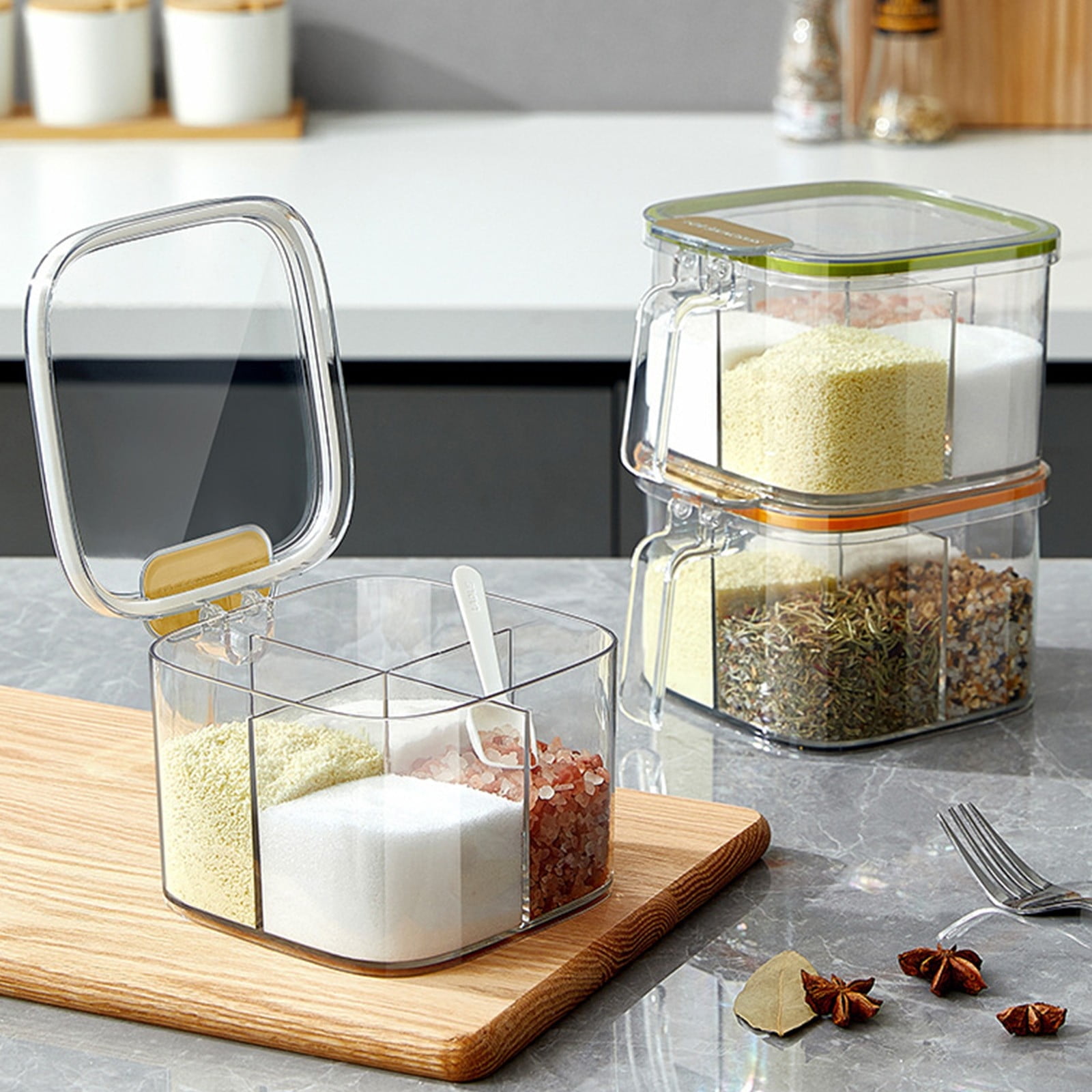 4 Compartment Spice Jars with Lids, Plastic Seasoning Containers Set ...