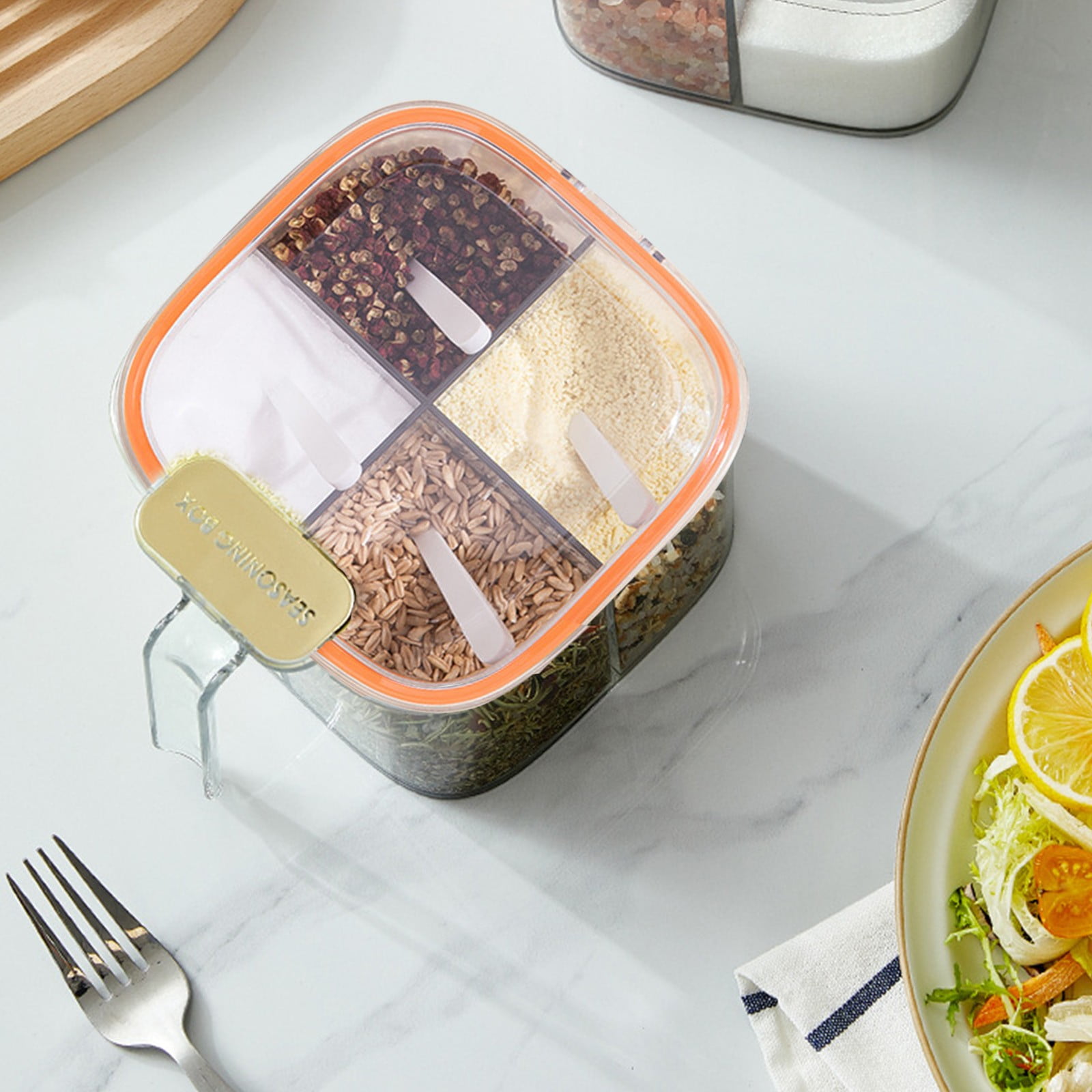 4 Compartment Spice Jars with Lids, Plastic Seasoning Containers Set ...