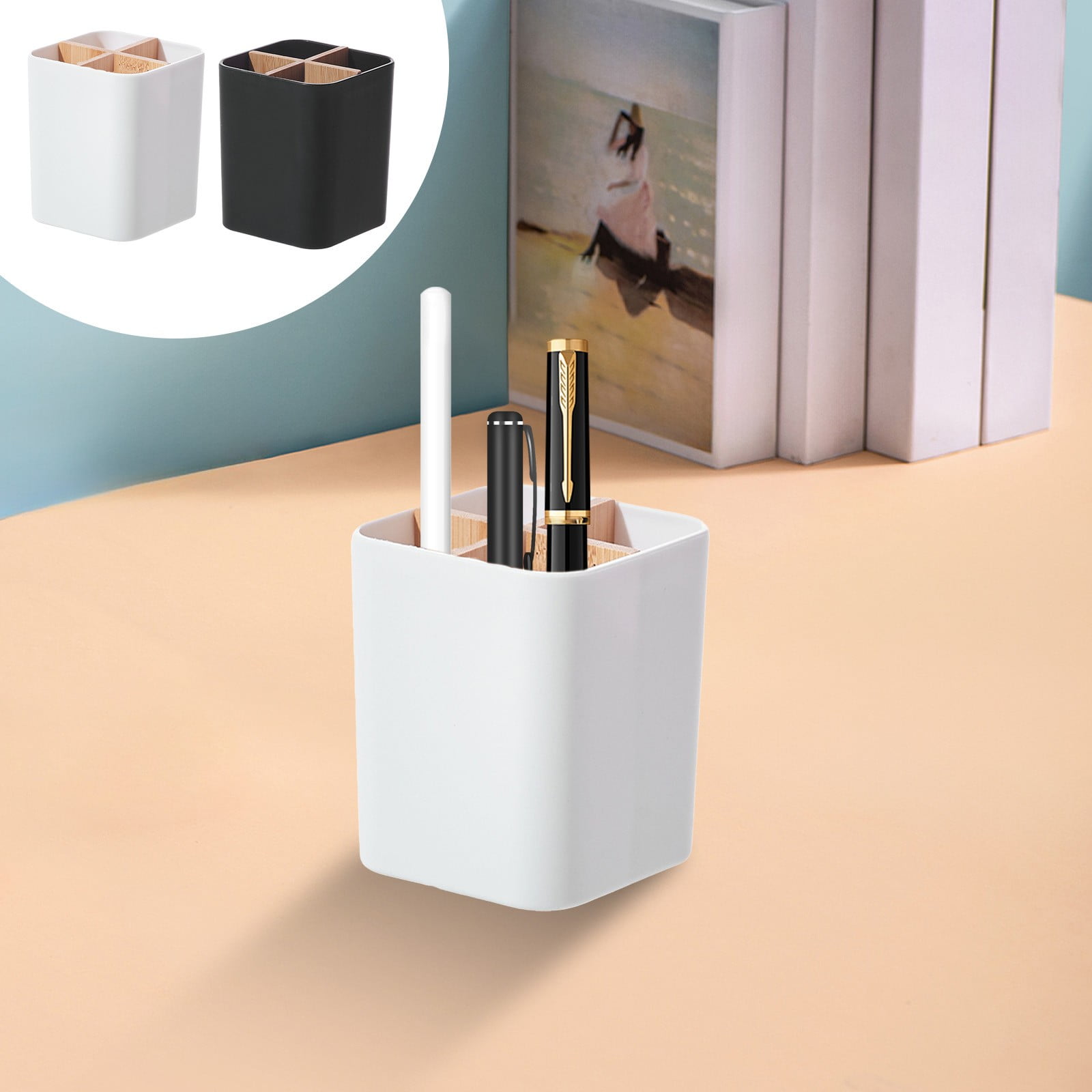 4-Compartment Vertical Storage Tower Space-Saving Desk Organizer for ...