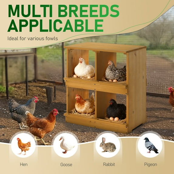 4 Compartment Wooden Chicken Nesting Box, Weather Resistant Laying Eggs ...