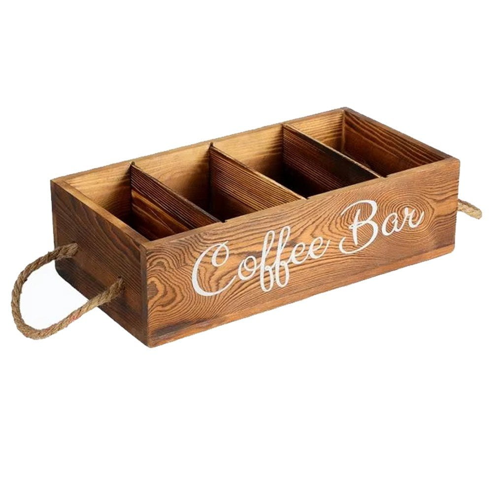 4 Compartment Wooden Storage Basket with 3 Dividers Adjustiable Coffee ...