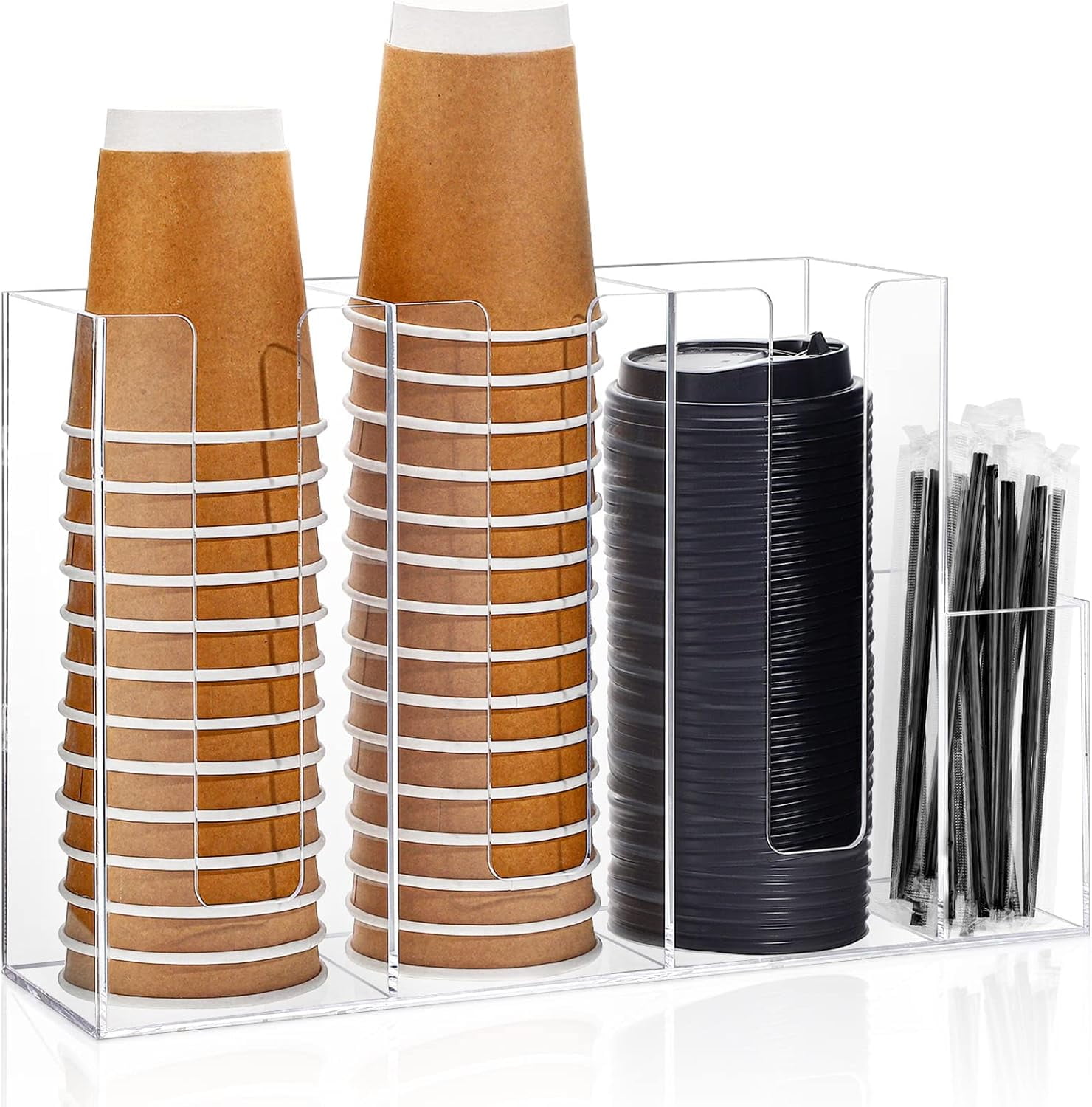 4 Compartments Acrylic Coffee Cup and Lid Storage Organizer Holder ...