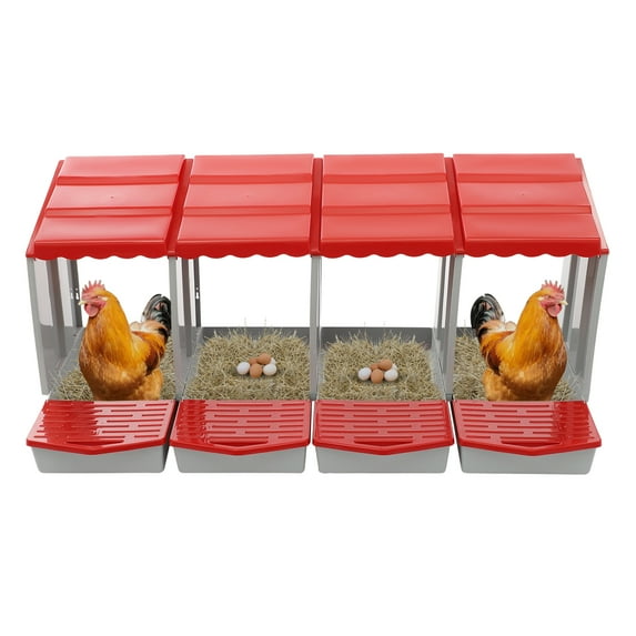 4 Compartments Chicken Nesting Boxes, Red Chicken Laying Boxes with Egg ...