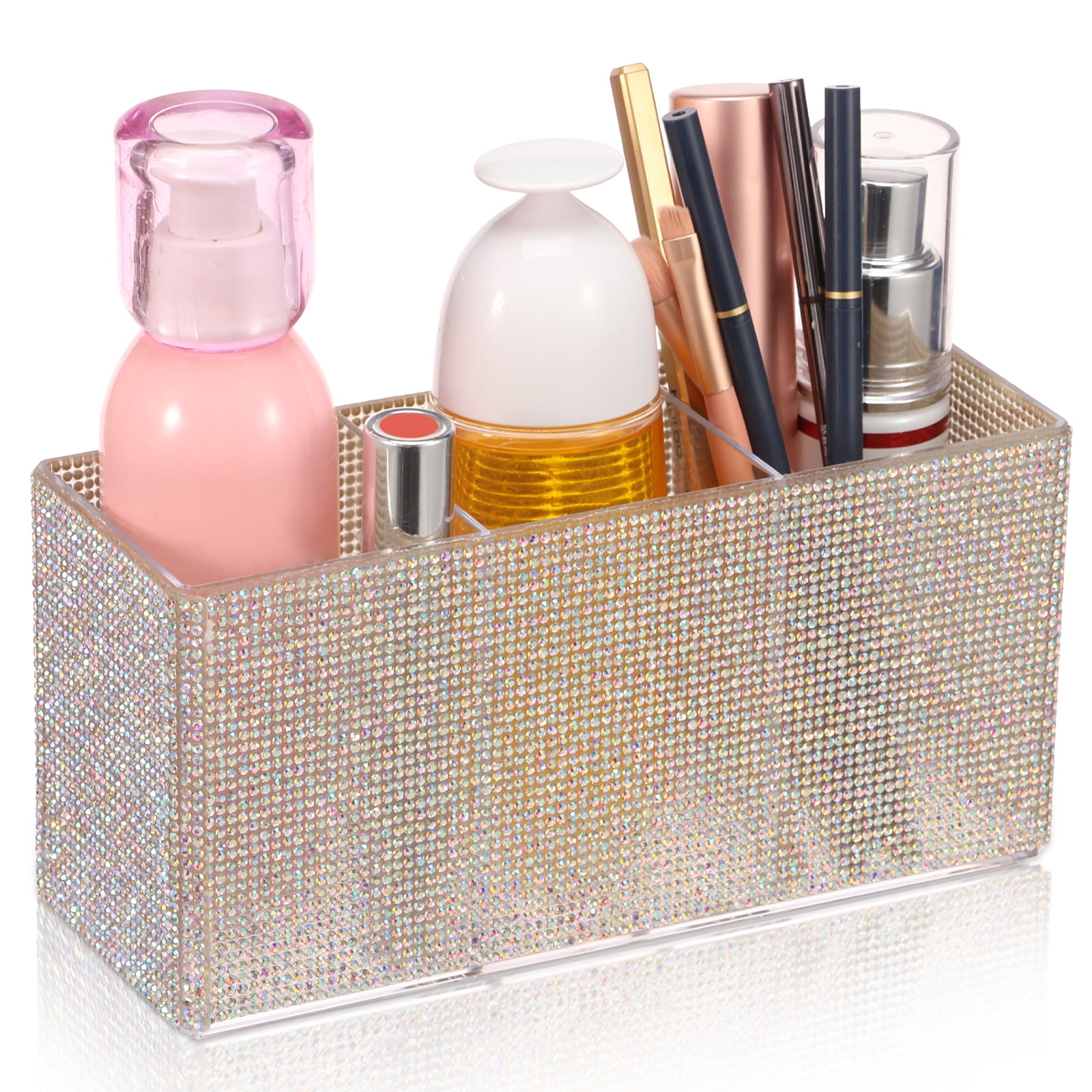 4 Compartments Glitter Pen Holder Acrylic Makeup Brush Stationery ...