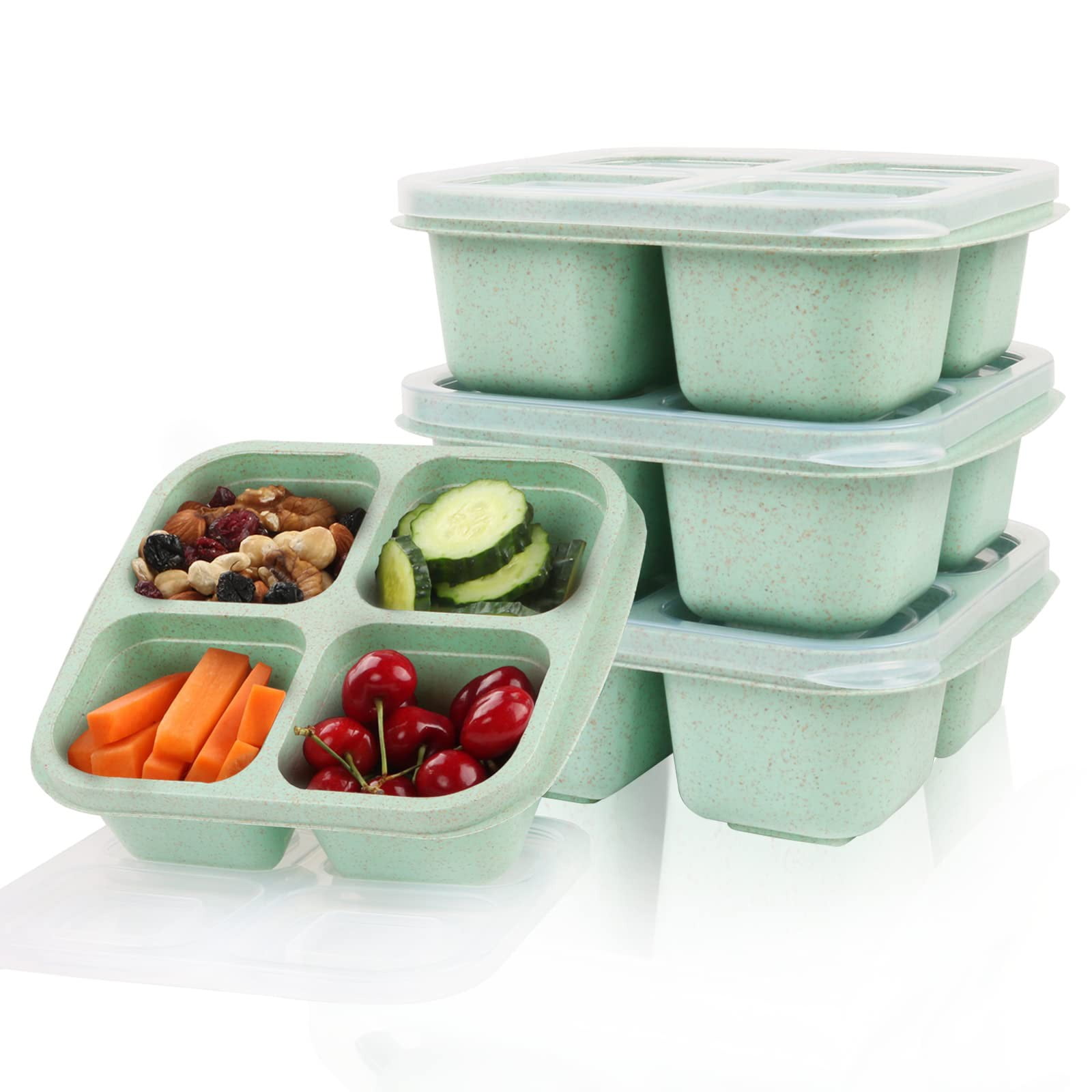 4 Compartments Reusable Bento Snackle Box Containers With A Transparent ...